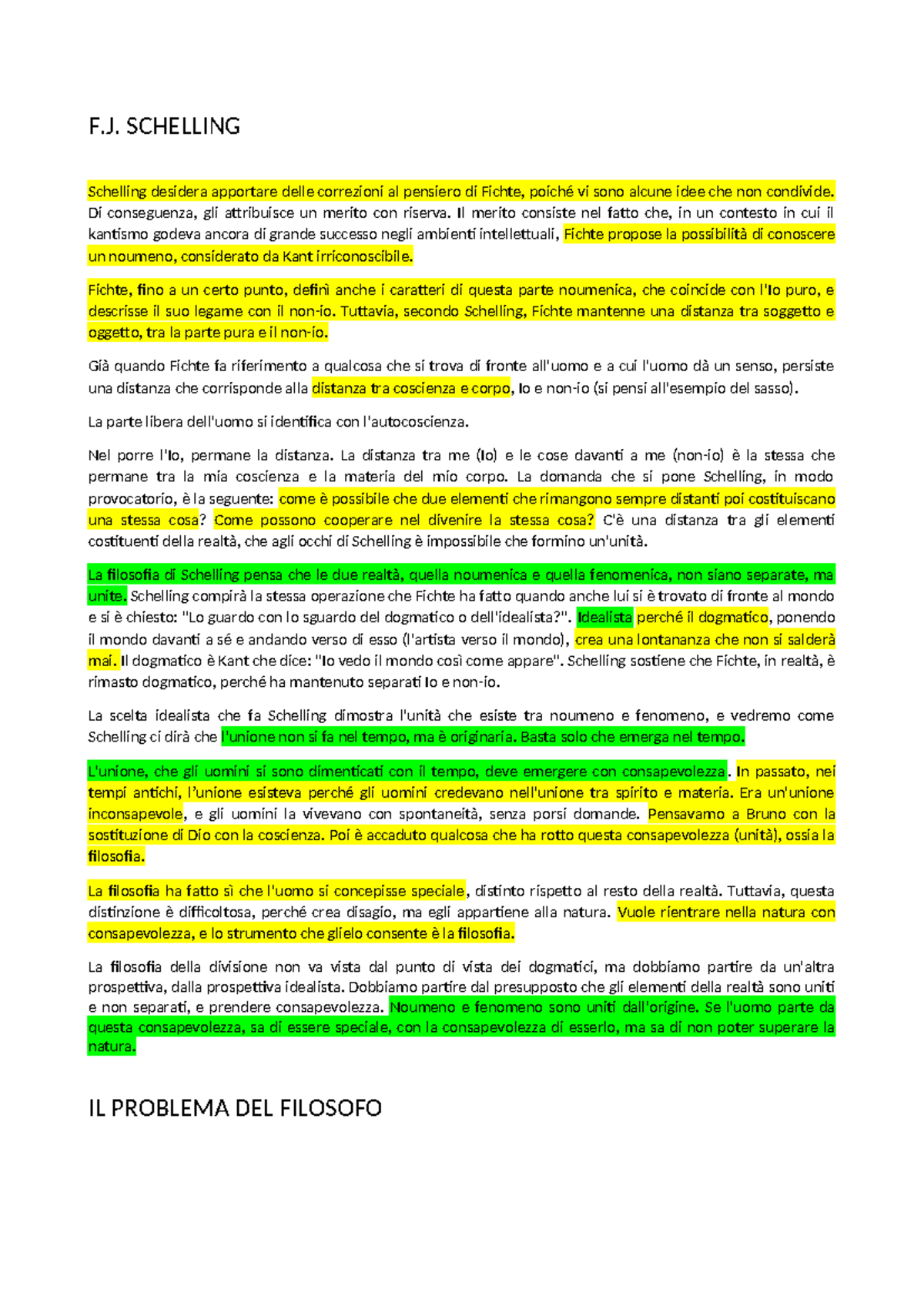 Shelling Riassunto - F. SCHELLING Schelling desidera apportare delle ...