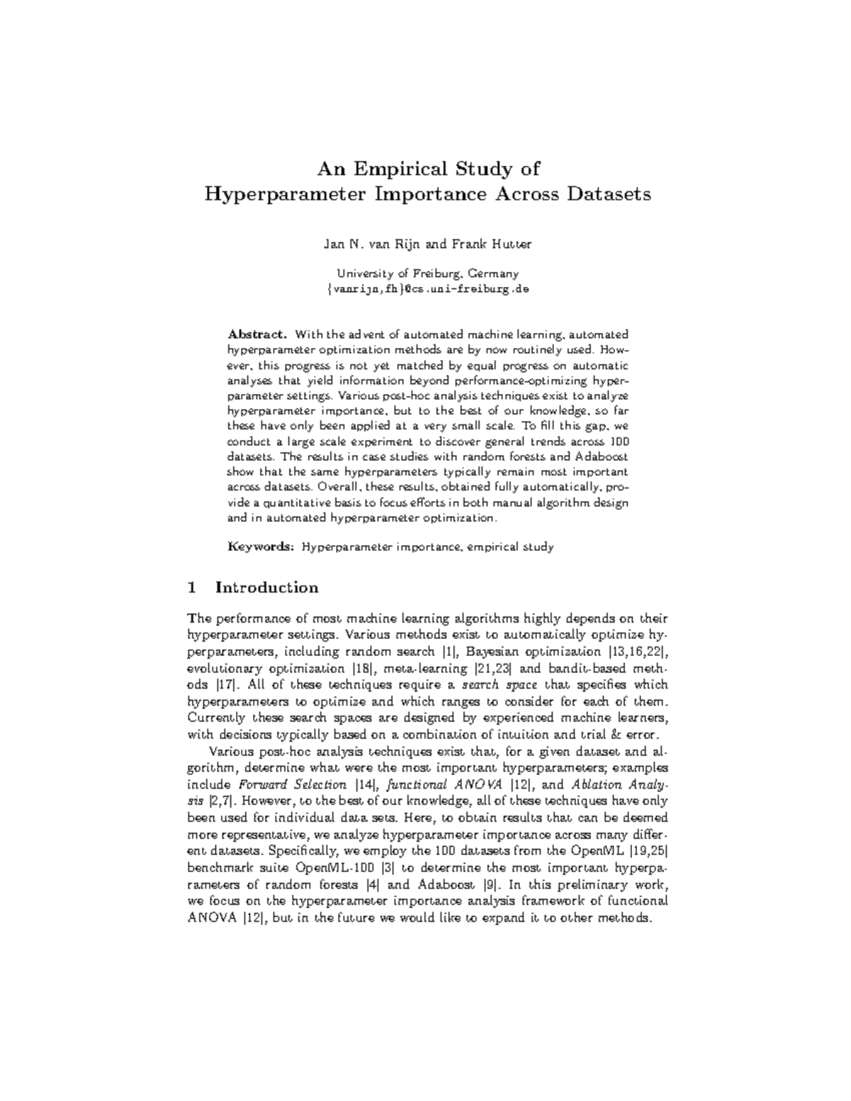 An Empirical Study of Hyperparameter Importance Across Datasets - van Rijn and Frank Hutter ...