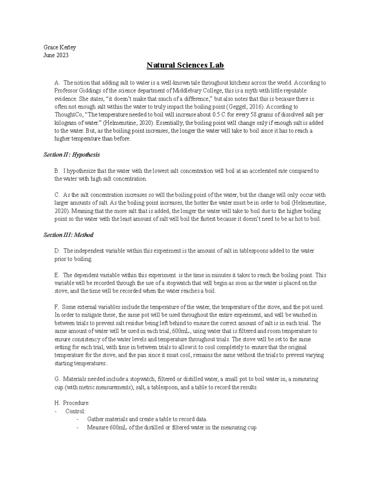 Natural Sciences Lab - Grace Kerley June 2023 Natural Sciences Lab A ...