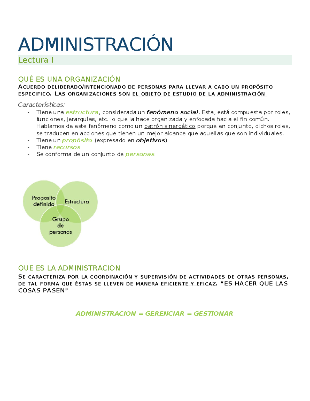 Resumen - Administracion - ADMINISTRACIÓN Lectura I QUÉ ES UNA ...