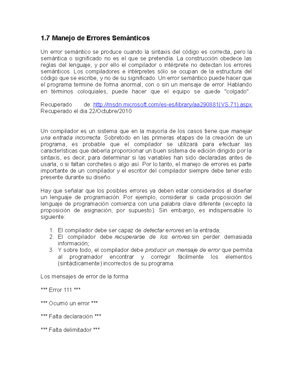 1 7-Manejo de errores semánticos - 1 Manejo de Errores Semánticos Un ...