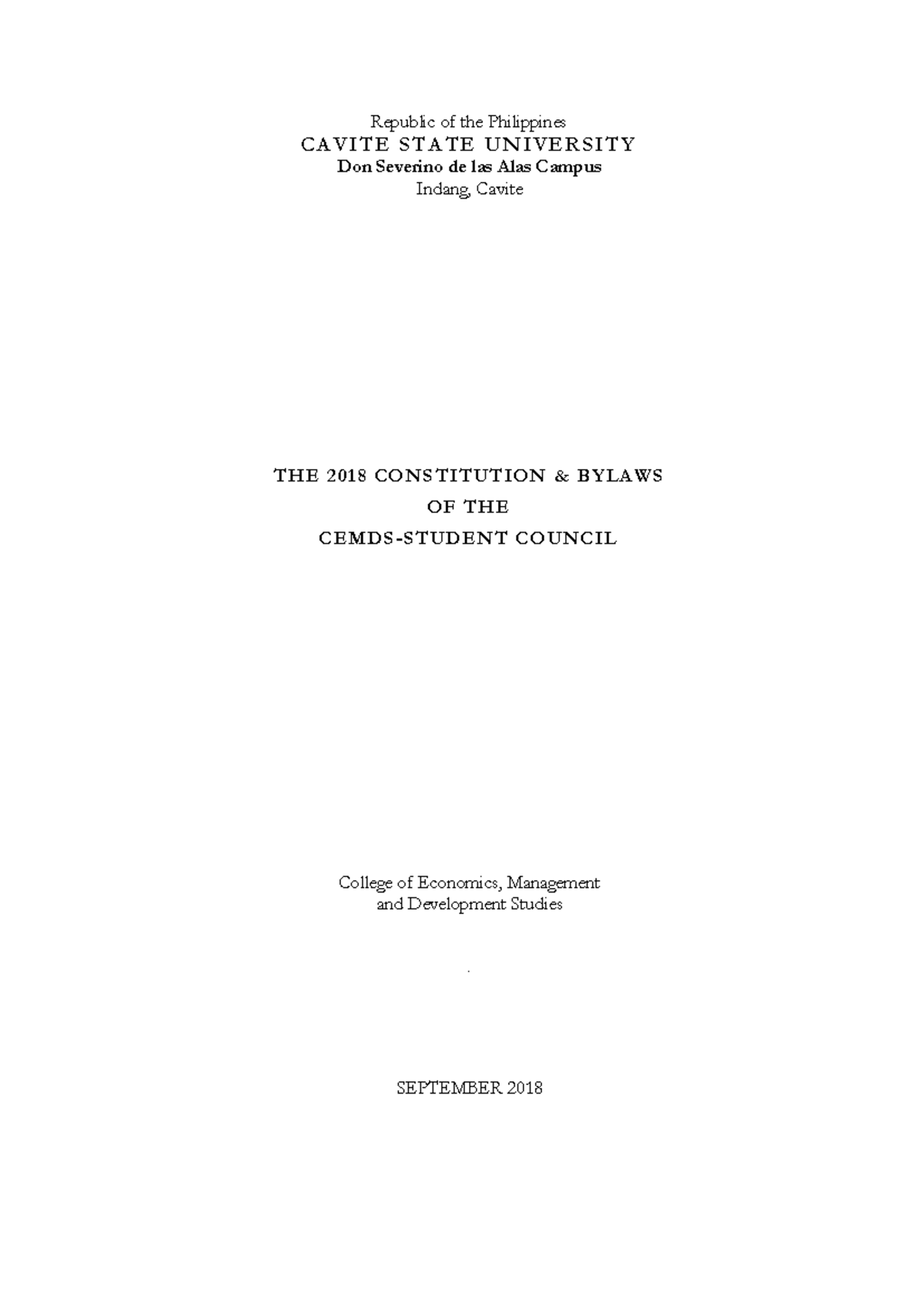 The 2018 Constitution Bylaws of the Cemds Student Council - Republic of ...