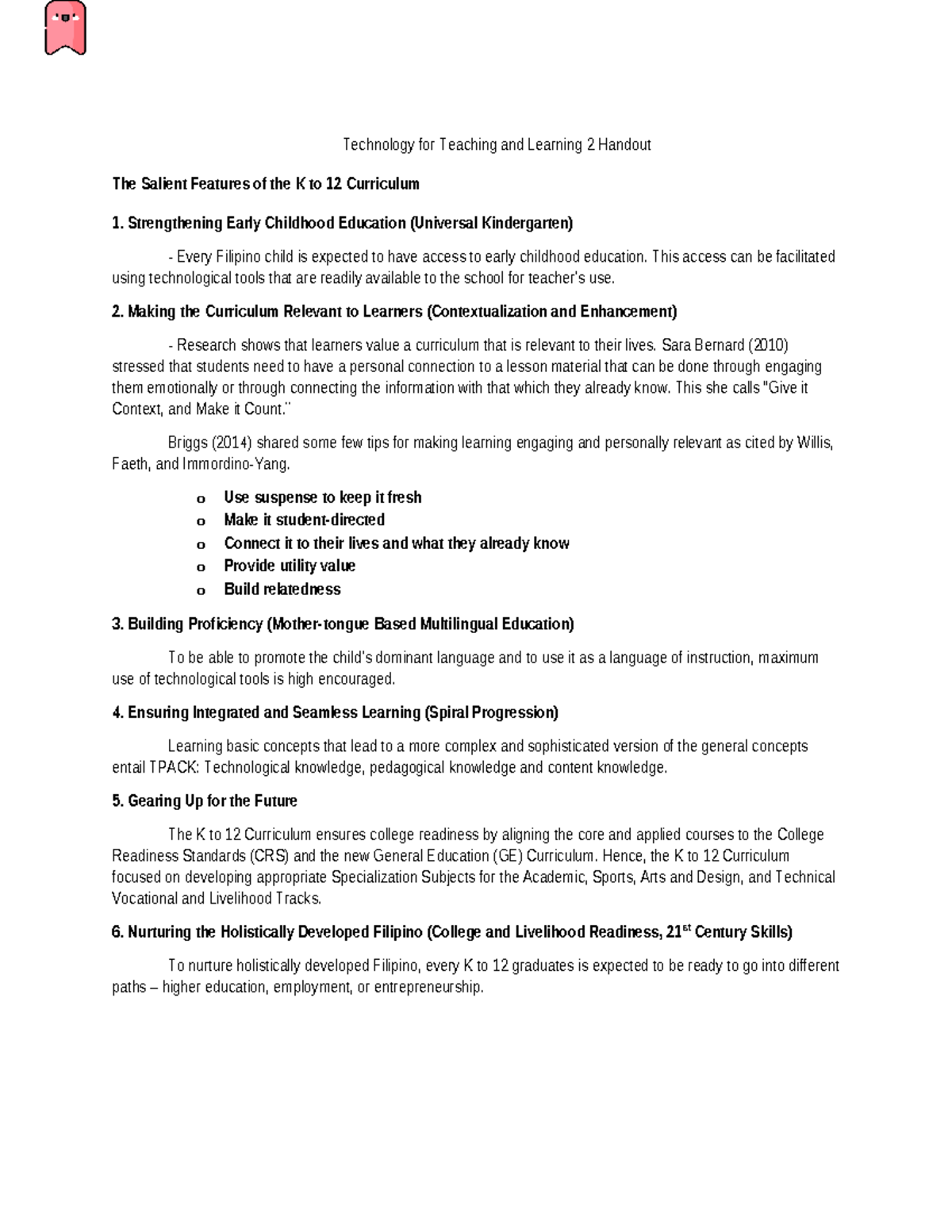 Handout for first lecture - Technology for Teaching and Learning 2 ...
