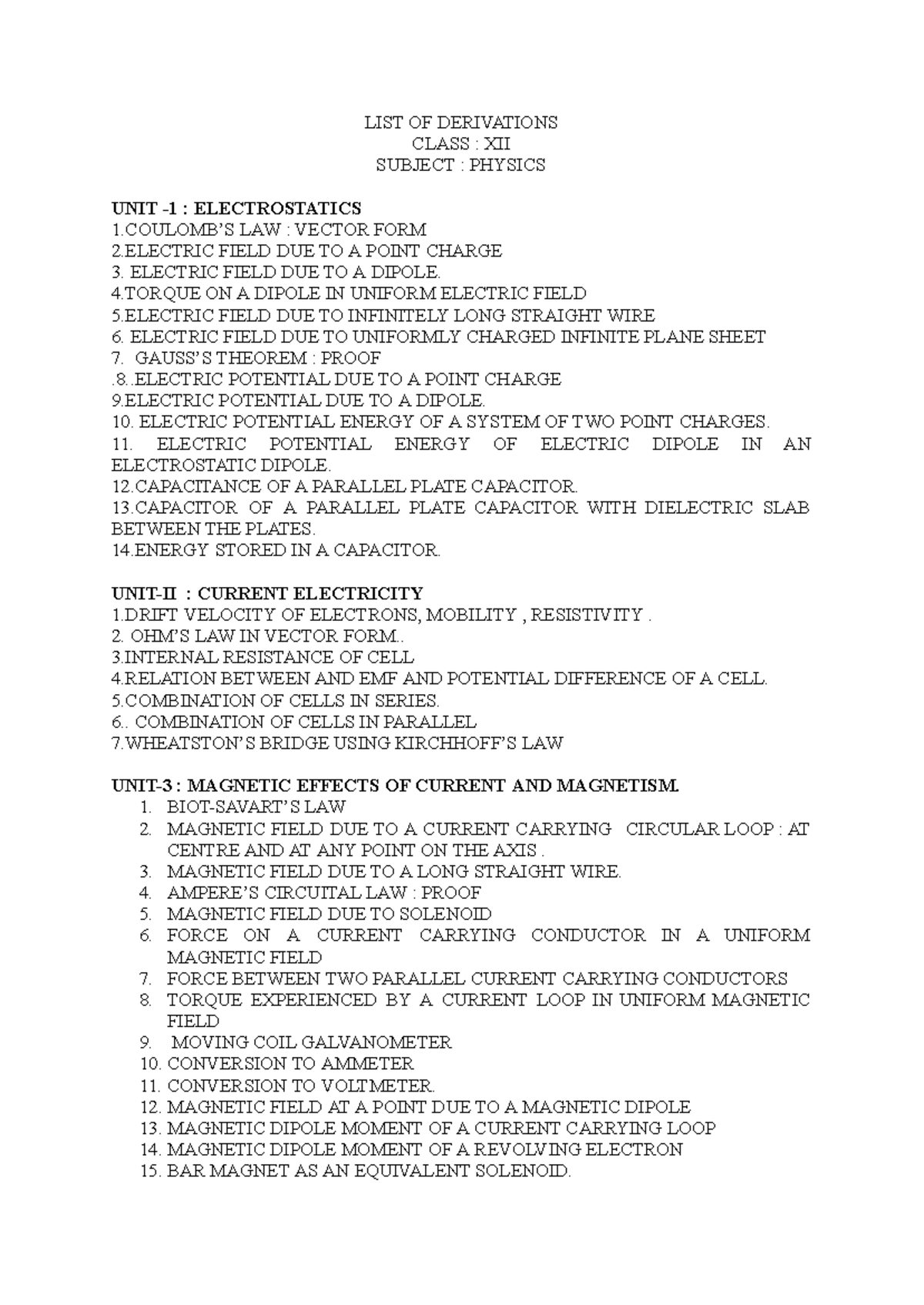 LIST OF Derivations PART-1 XII (1)-2 - LIST OF DERIVATIONS CLASS : XII ...