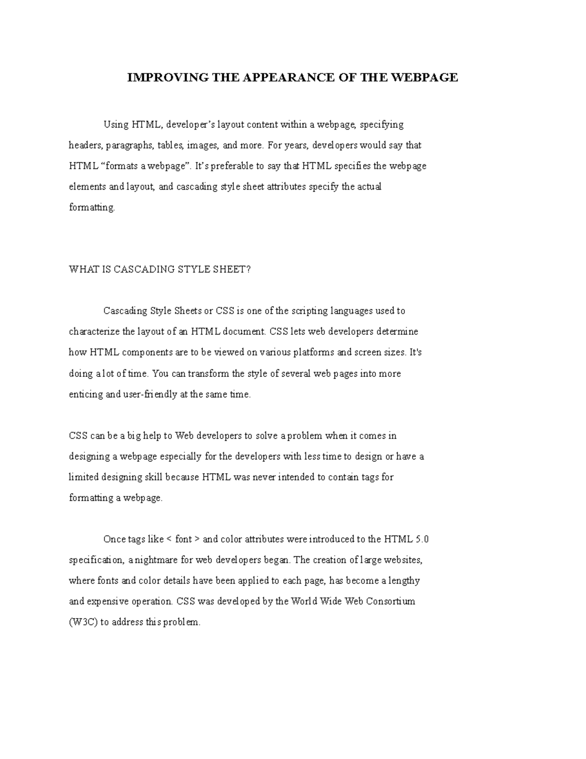 Improving THE Appearance OF THE Webpage - IMPROVING THE APPEARANCE OF ...