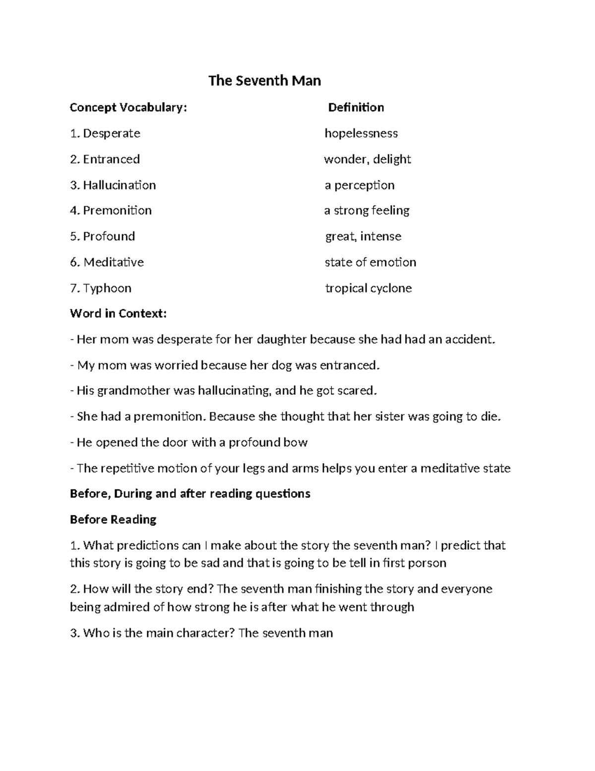 The Seventh Man - Valero, Keira - The Seventh Man Concept Vocabulary ...