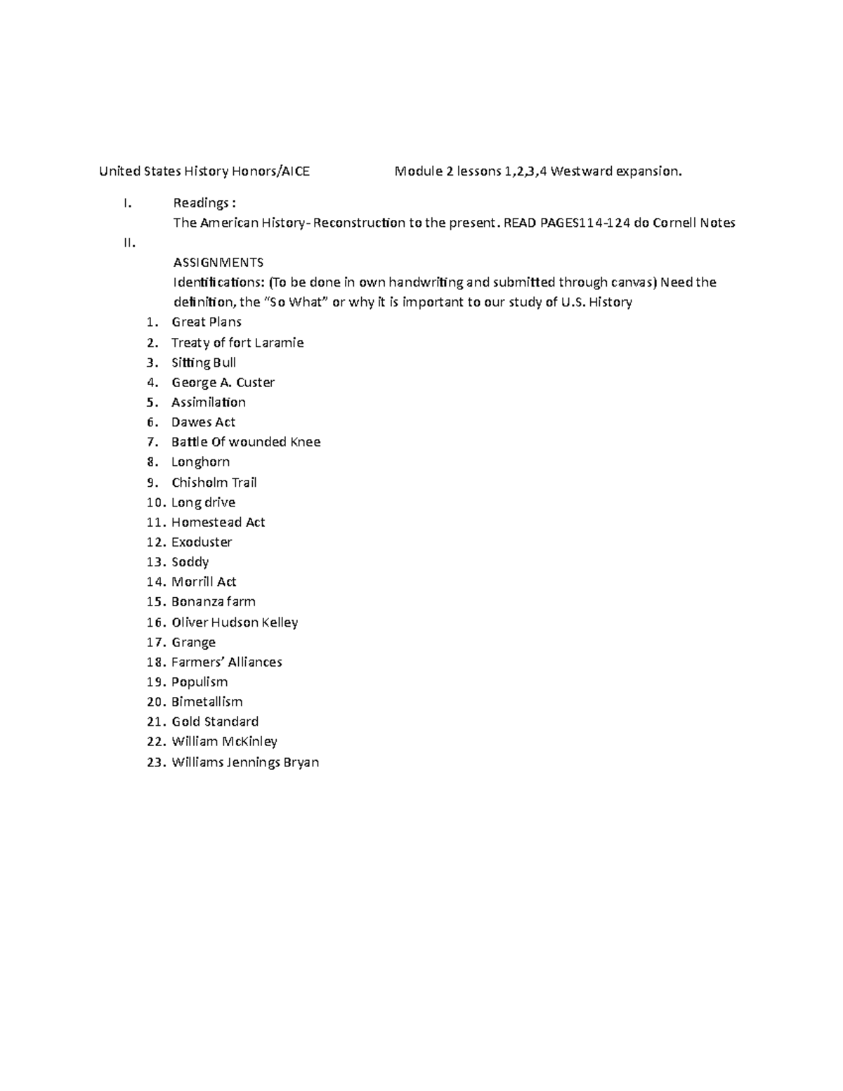 AICE Module 2 Westward expansion vocab identifications - United States ...