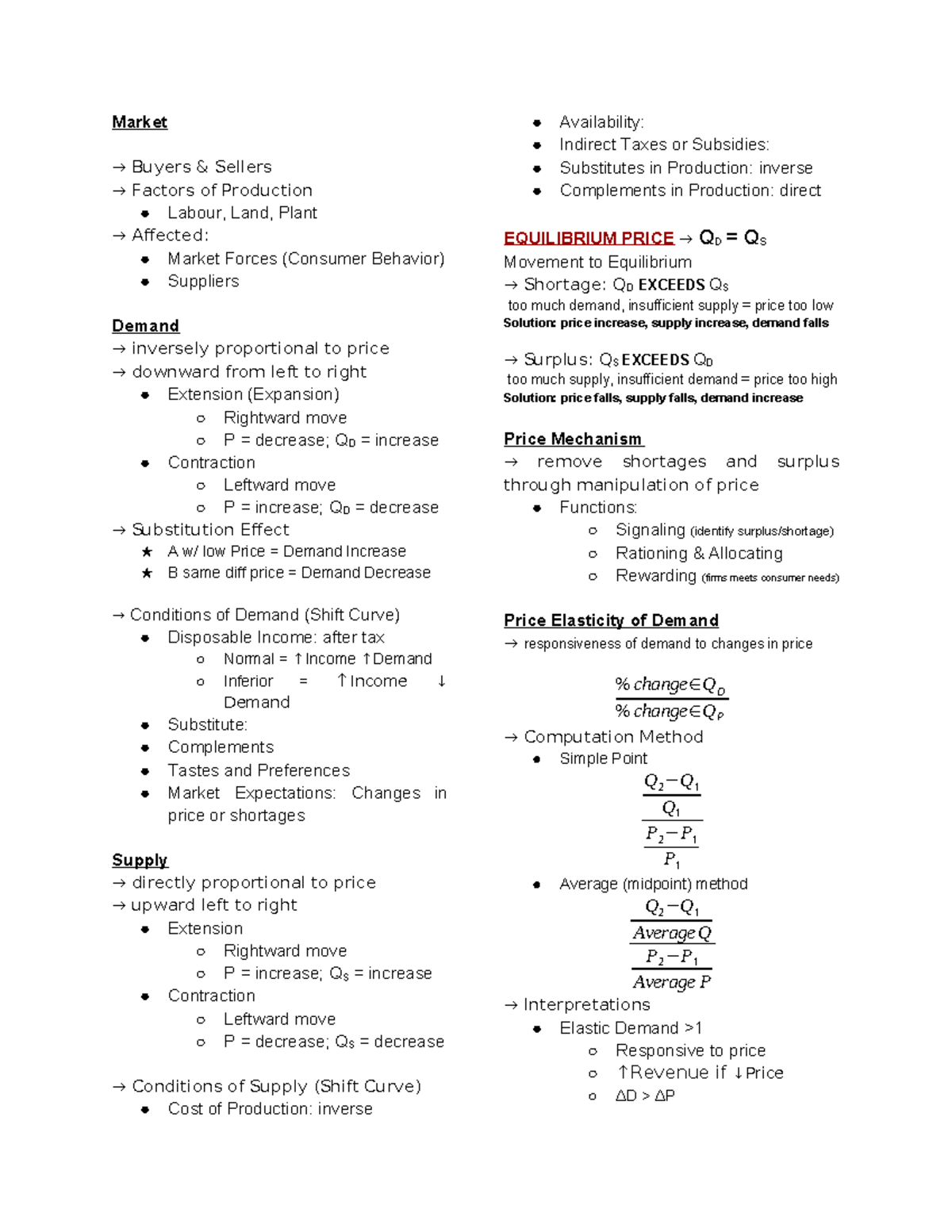 Mngrl ECON Reviewer - Basic Economics, Price Elasticities, - Market → ...