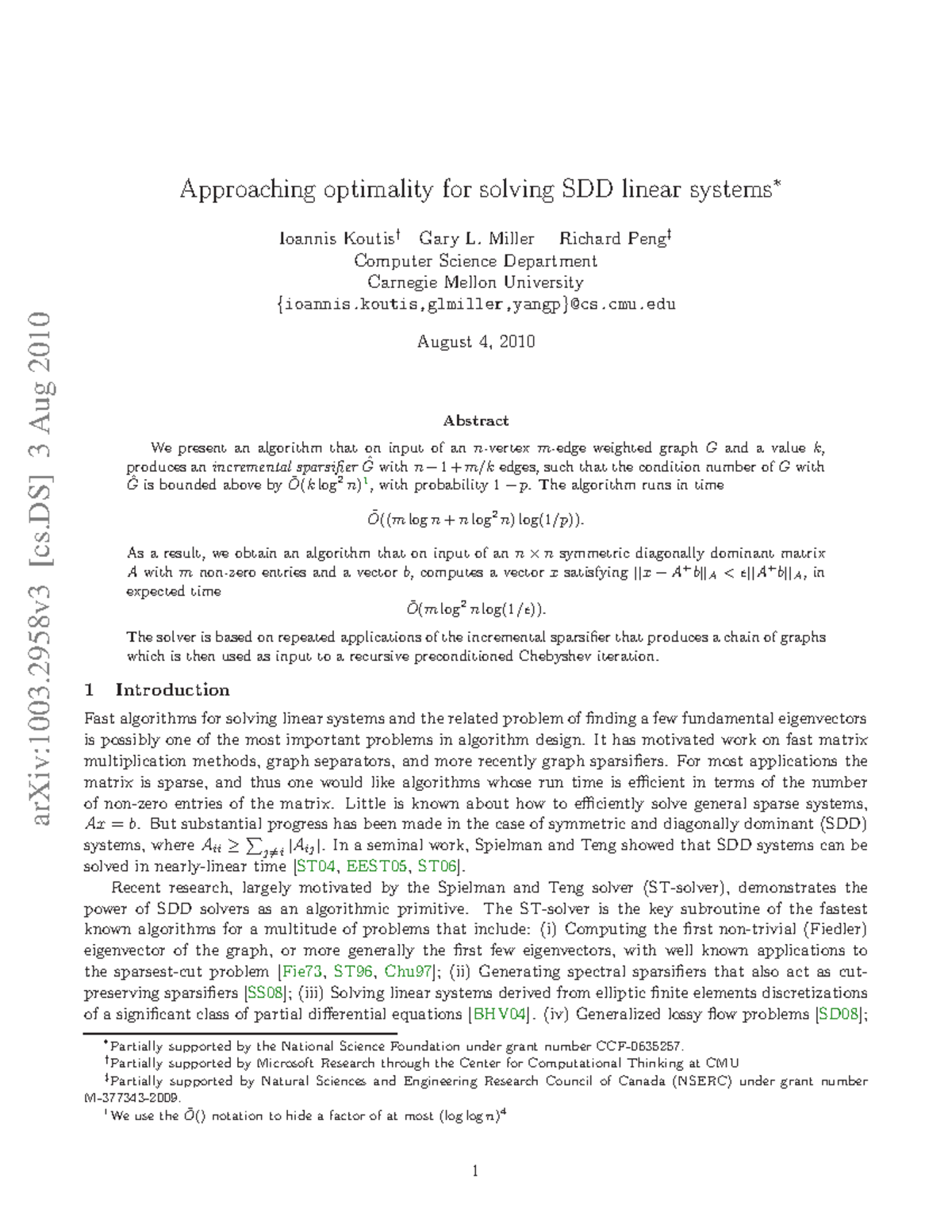 1003 - Prof is Naveen Garg - arXiv:1003 [cs] 3 Aug 2010 Approaching optimality for solving SDD ...