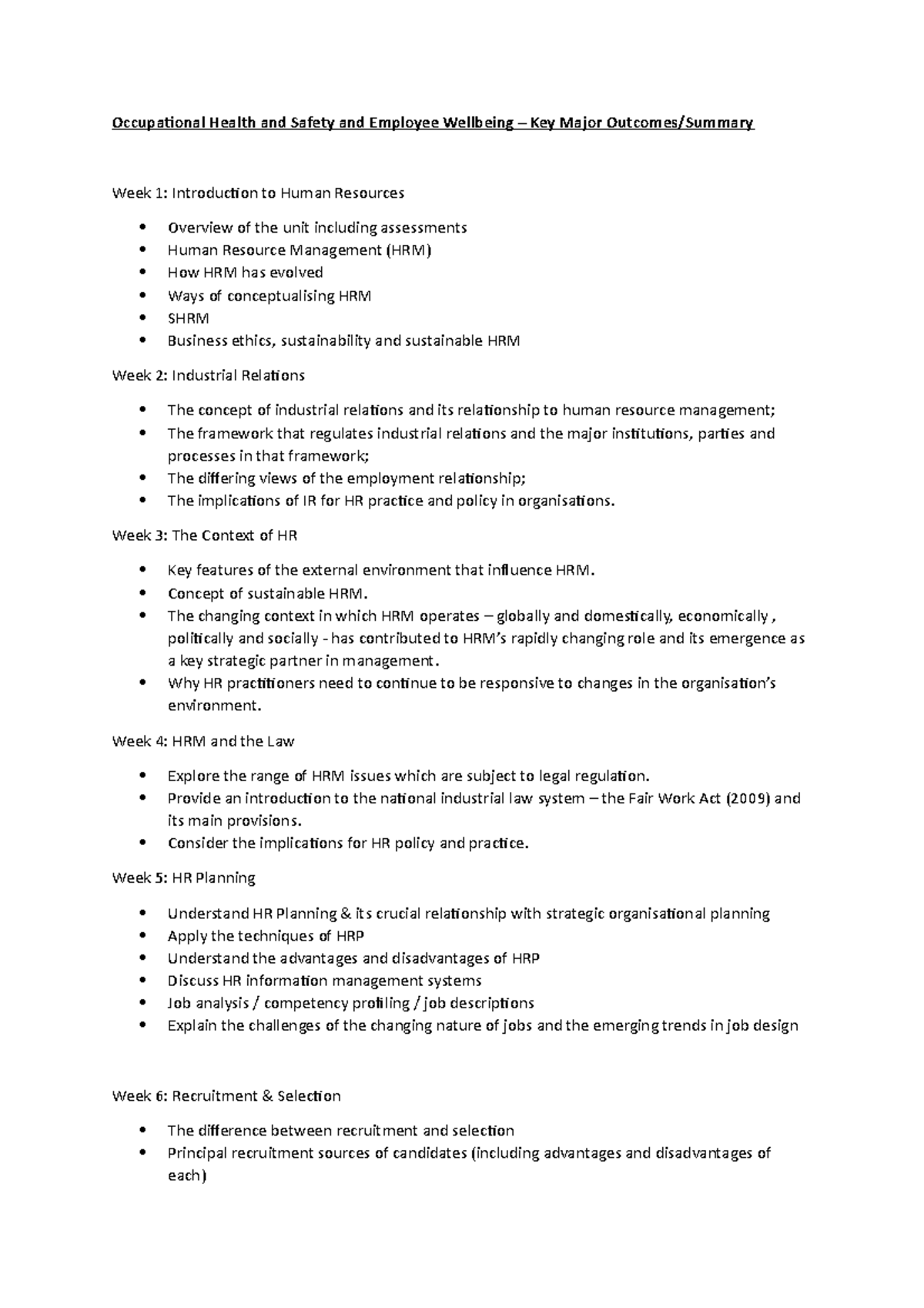 Key Outcomes Organisational Health and Wellbeing - Occupational Health ...