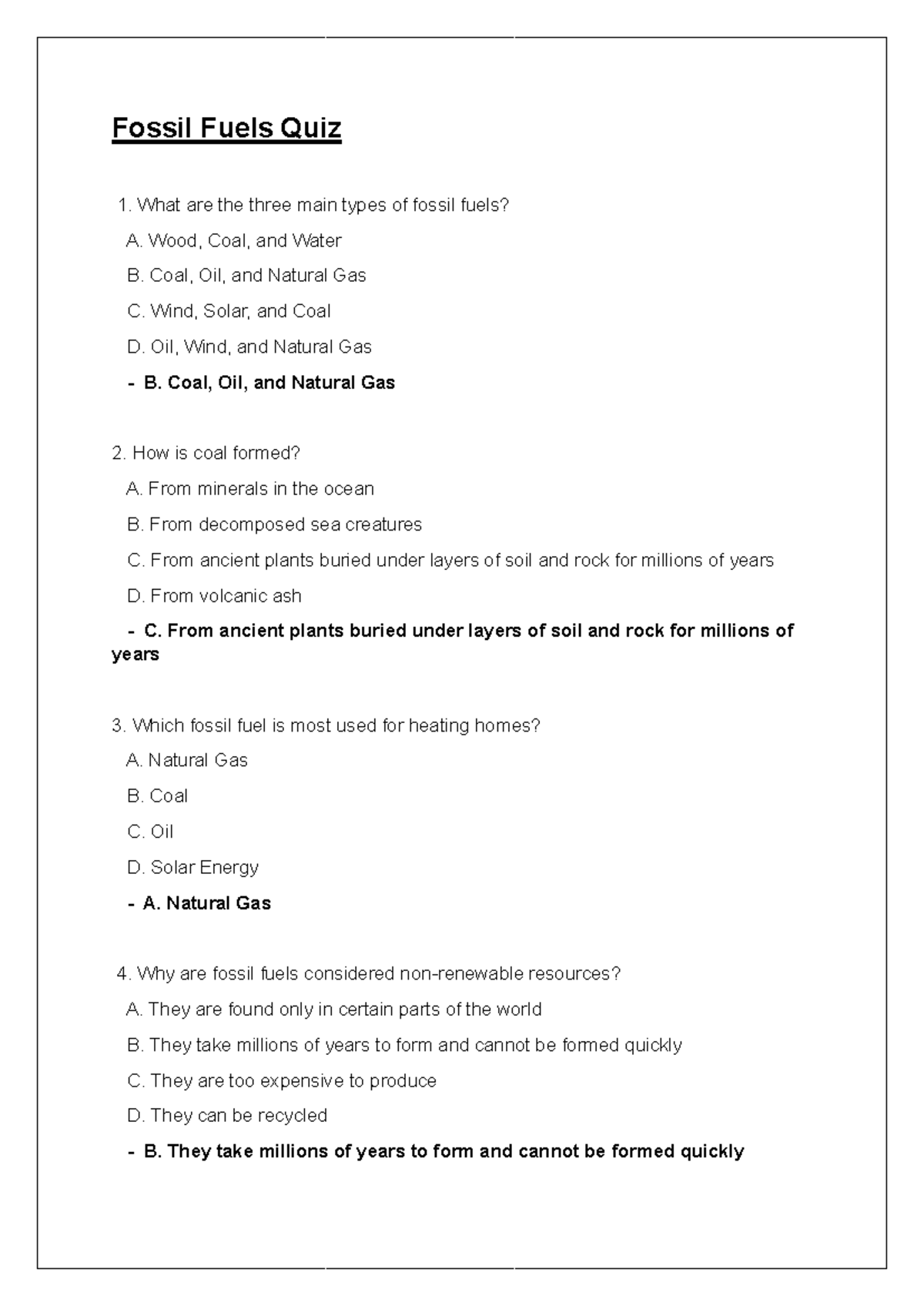 Fossil Fuels Quiz - This is a lesson resource - Fossil Fuels Quiz What ...