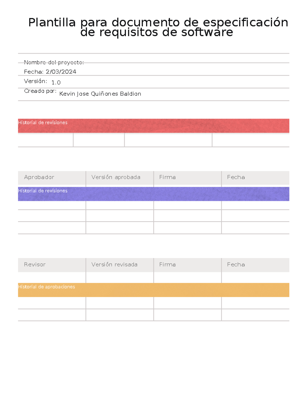 Plantilla para documento de especificación de requisitos de software ...