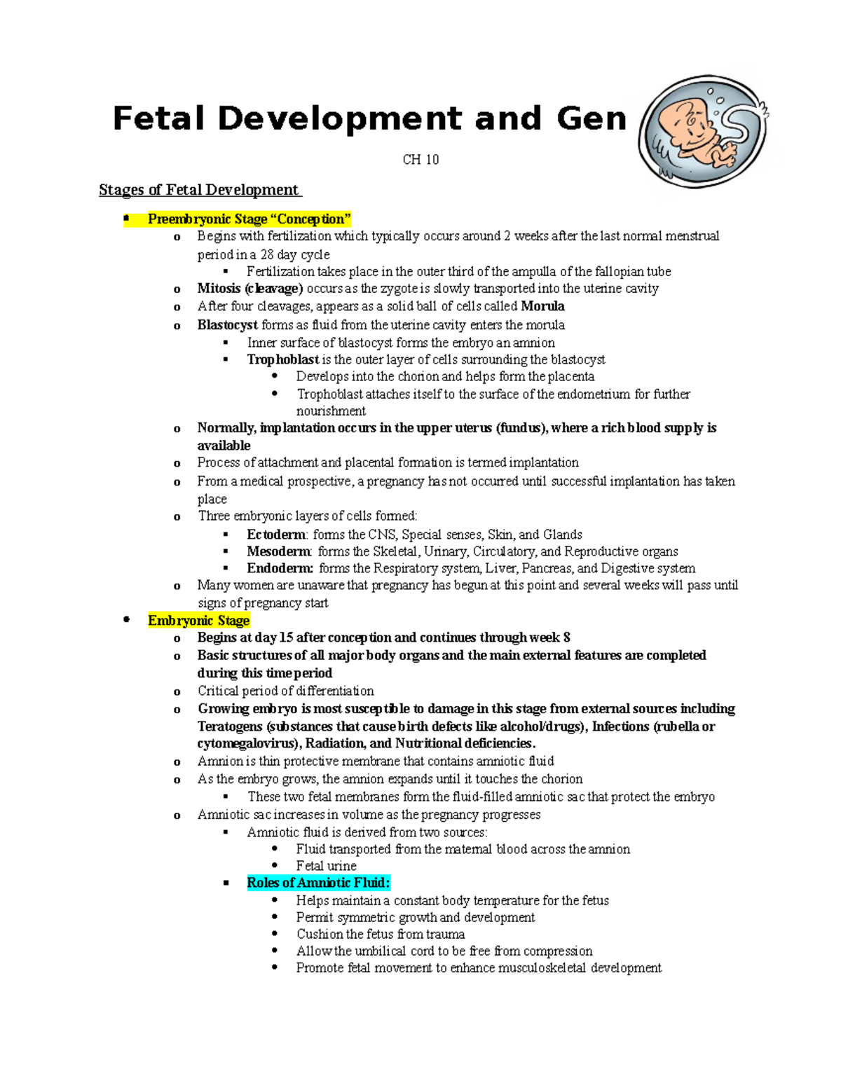 Fetal Development and Genetics CH10 - Fetal Development and Genetics CH ...