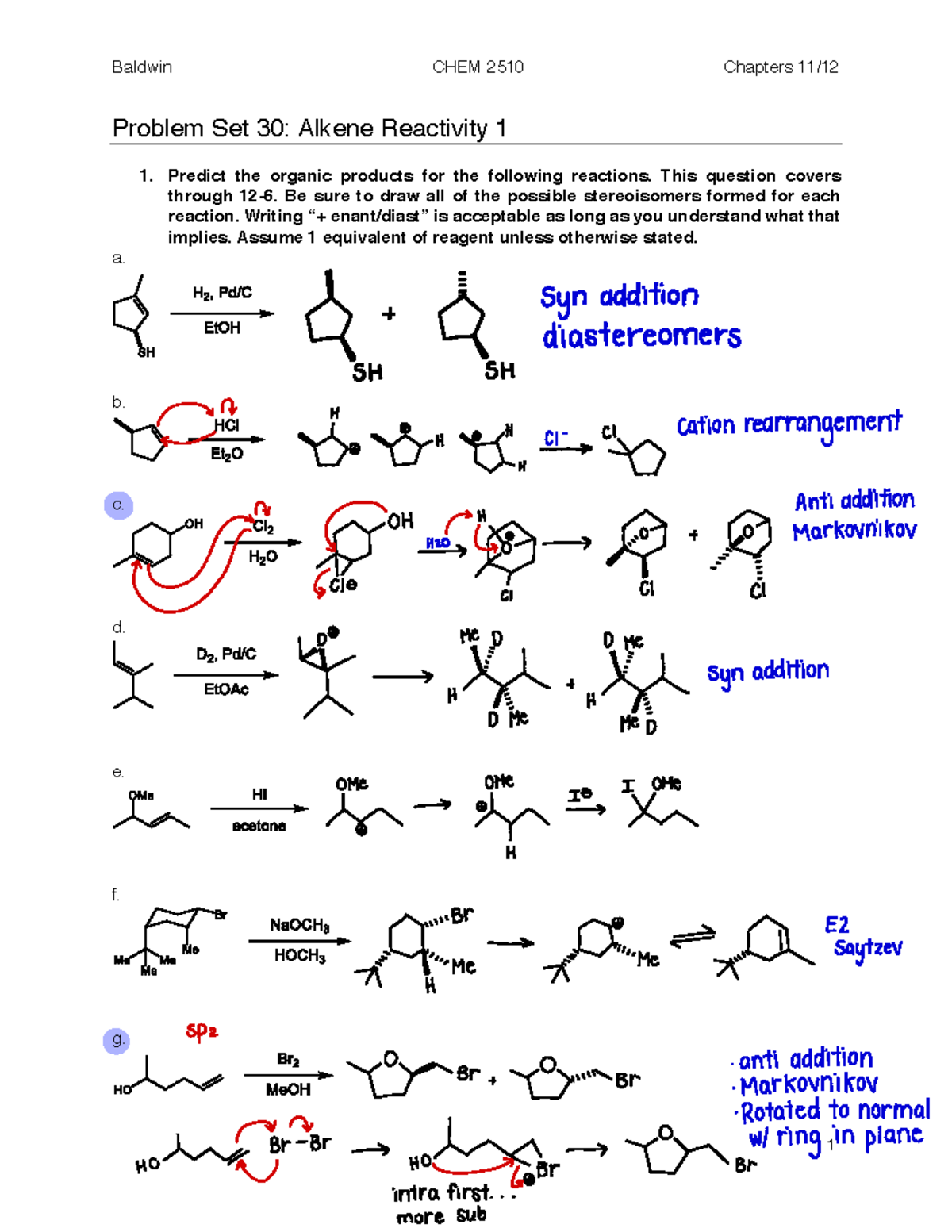 PS30-Alkene Reactivity 1 - 1 Problem Set 30: Alkene Reactivity 1 Predict the organic products ...