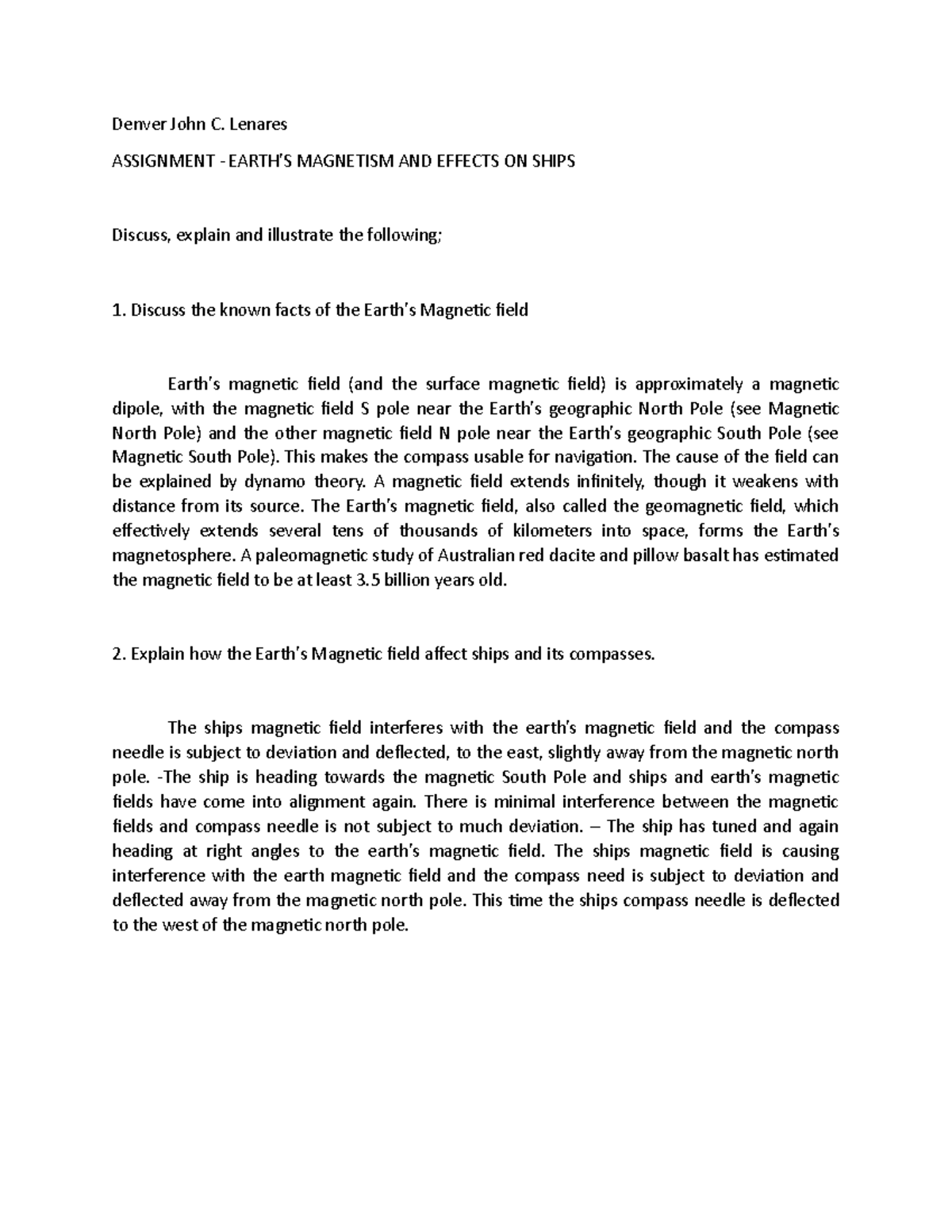 Lenares Assignment - Denver John C. Lenares ASSIGNMENT - EARTH'S ...