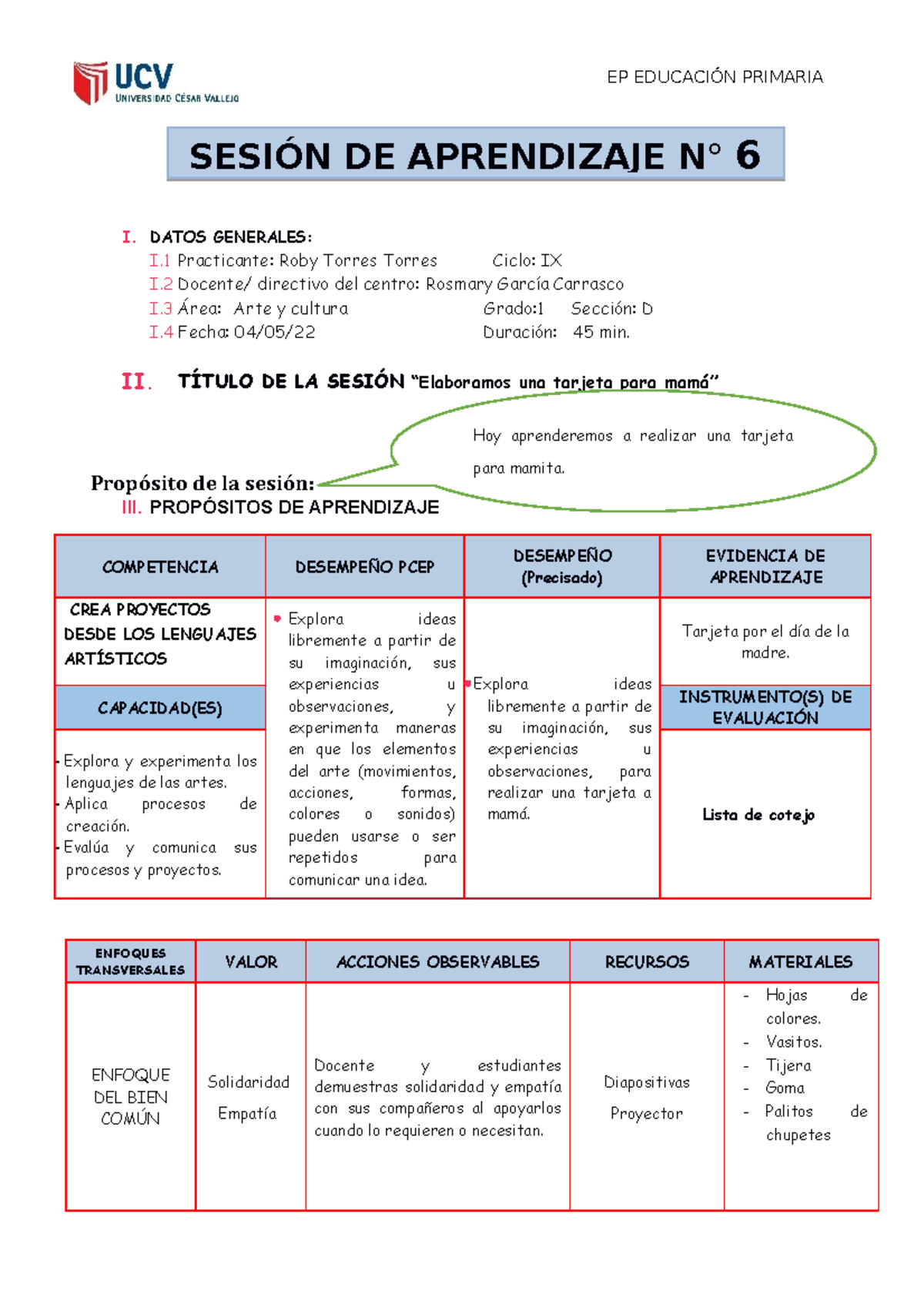 Sesión 6 ARTE Y Cultura - Danza - I. DATOS GENERALES: I: Roby Torres ...