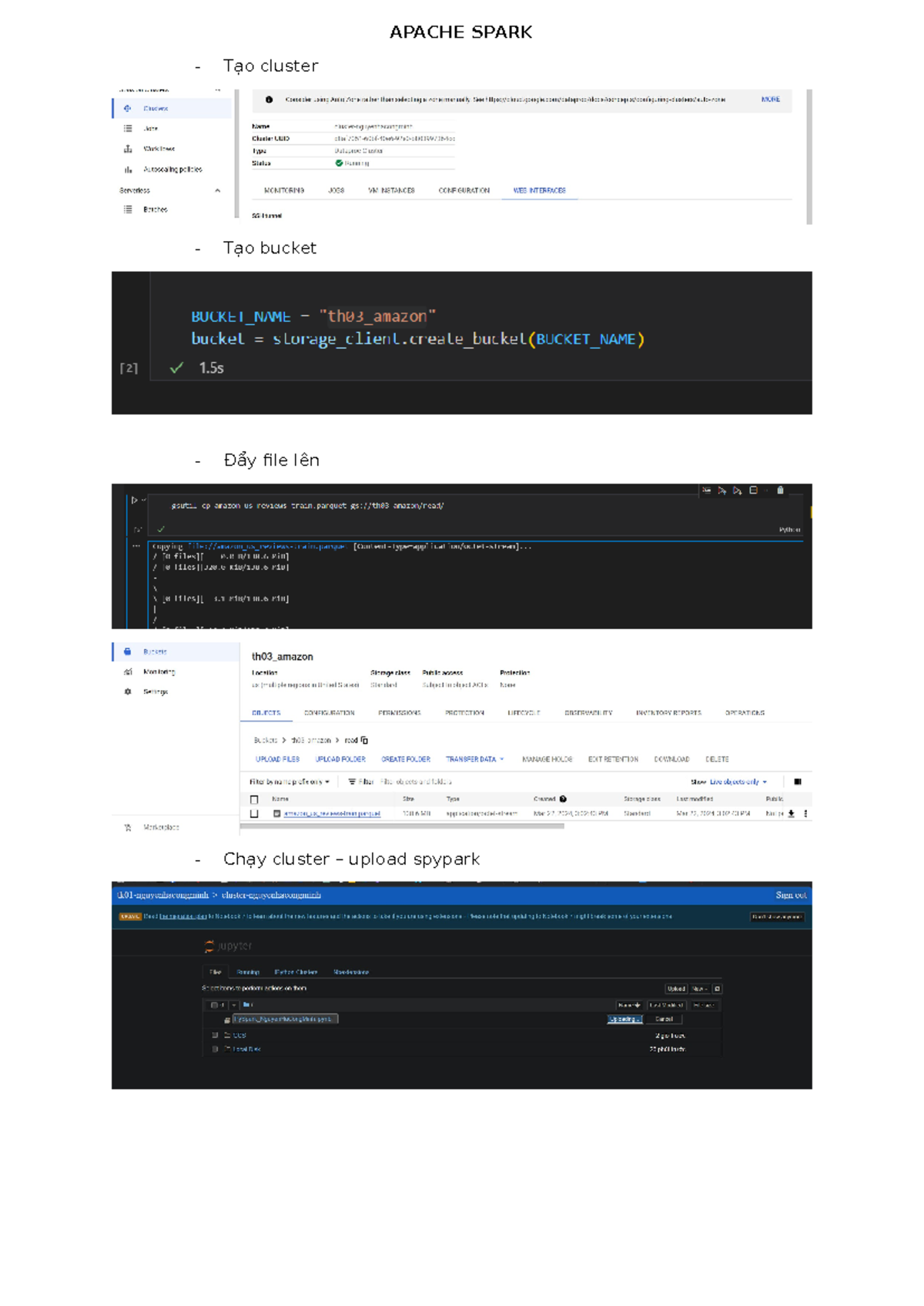 Apache Spark 123 - Nhập môn tin học - APACHE SPARK Tạo cluster Tạo bucket Đẩy file lên Chạy ...