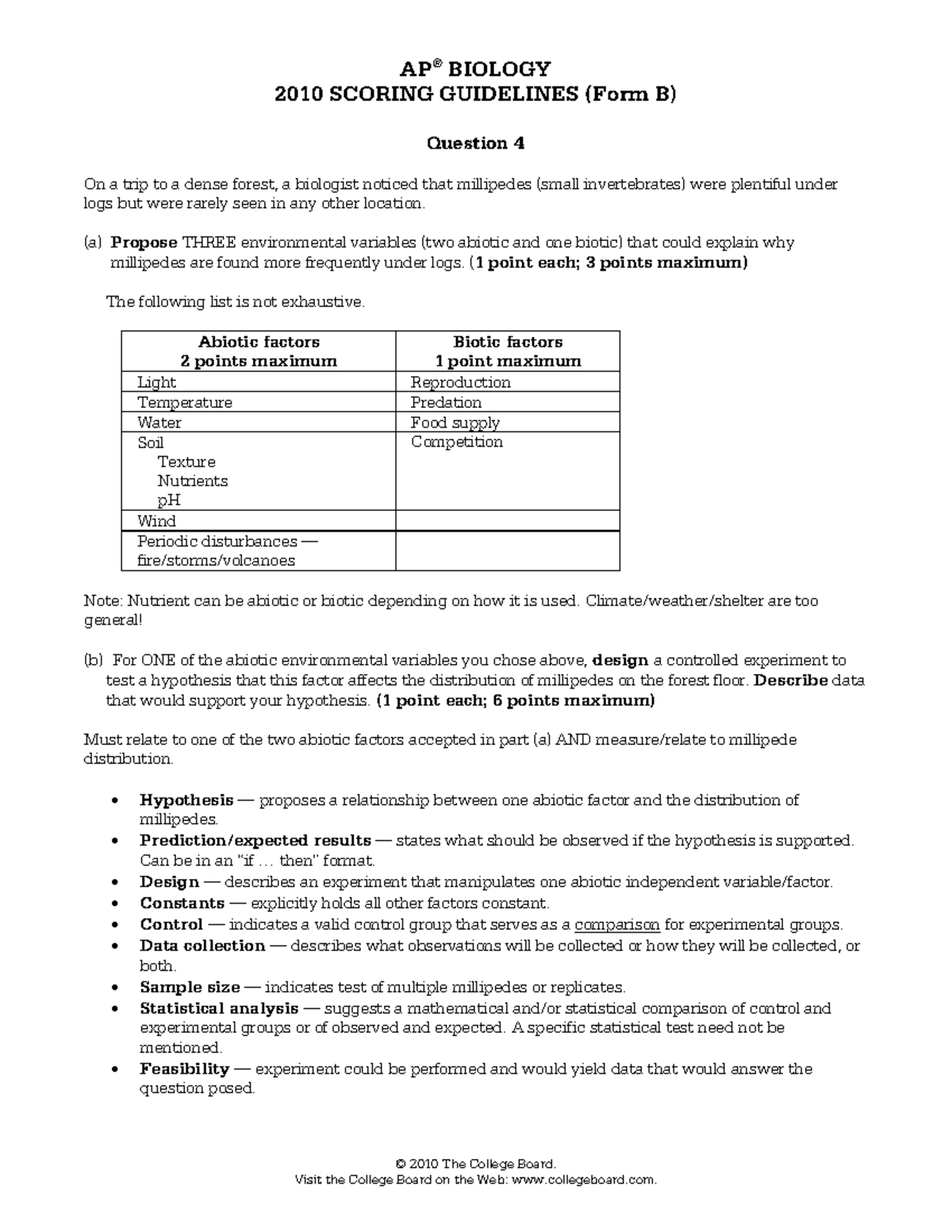 seminar notes from sem2 - AP ® BIOLOGY 2010 SCORING GUIDELINES (Form B ...