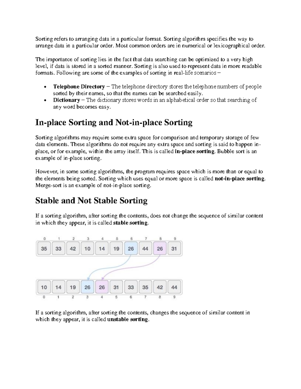Lesson 10 - best - Sorting refers to arranging data in a particular format. Sorting algorithm ...