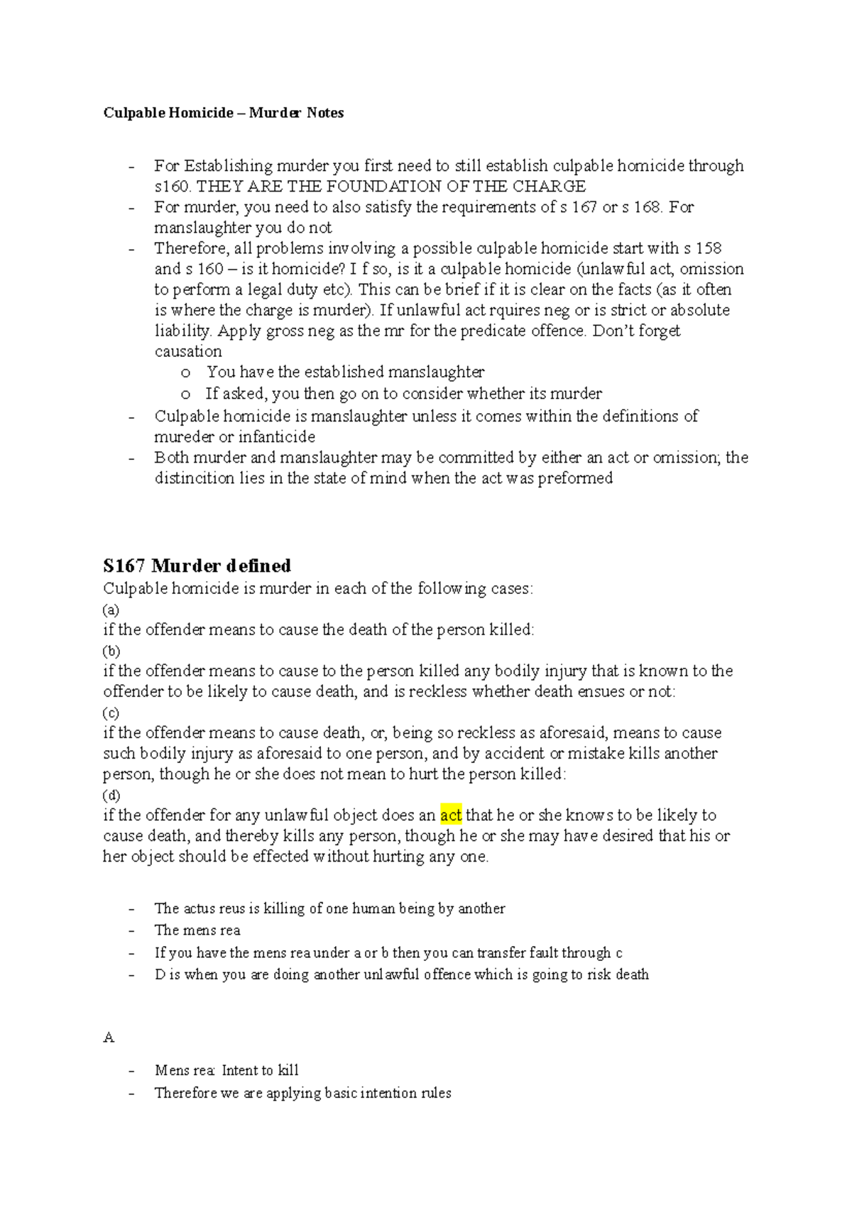 Culpable Homicide - Murder Notes - THEY ARE THE FOUNDATION OF THE ...