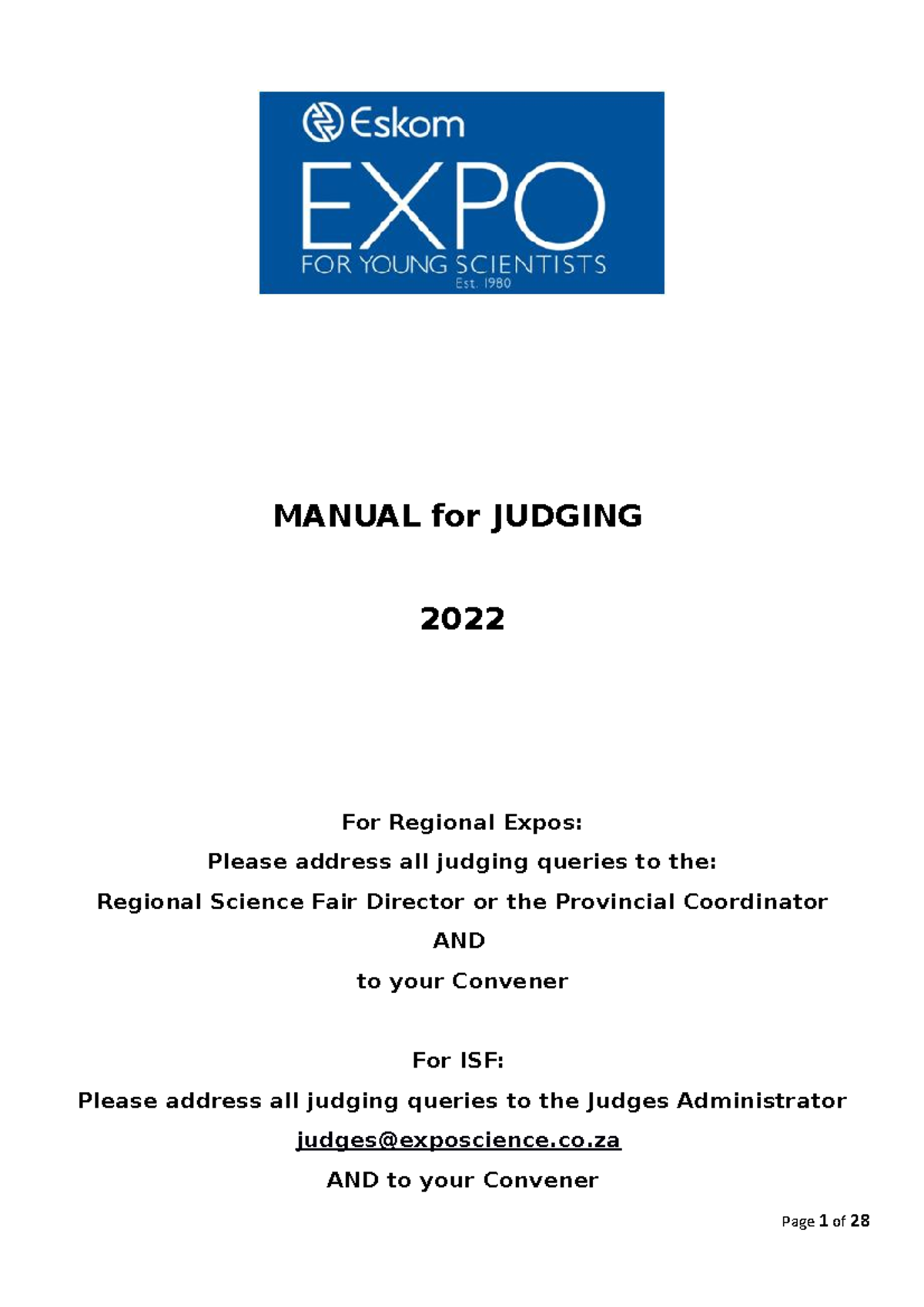 Exkom Expo Judges Manual 2022 14062022 - MANUAL for JUDGING 2022 For ...