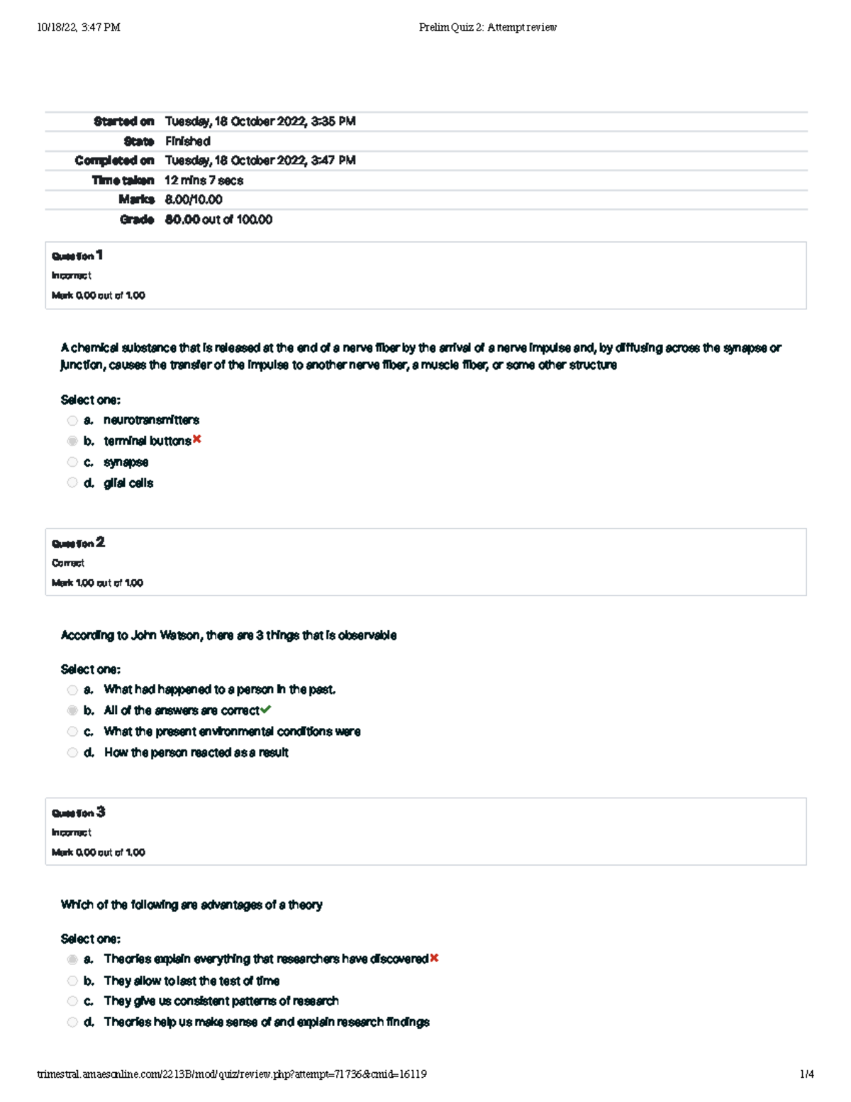 Prelim Quiz 2 Cognitive Psych - Star ted on Tuesday, 18 October 2022 ...
