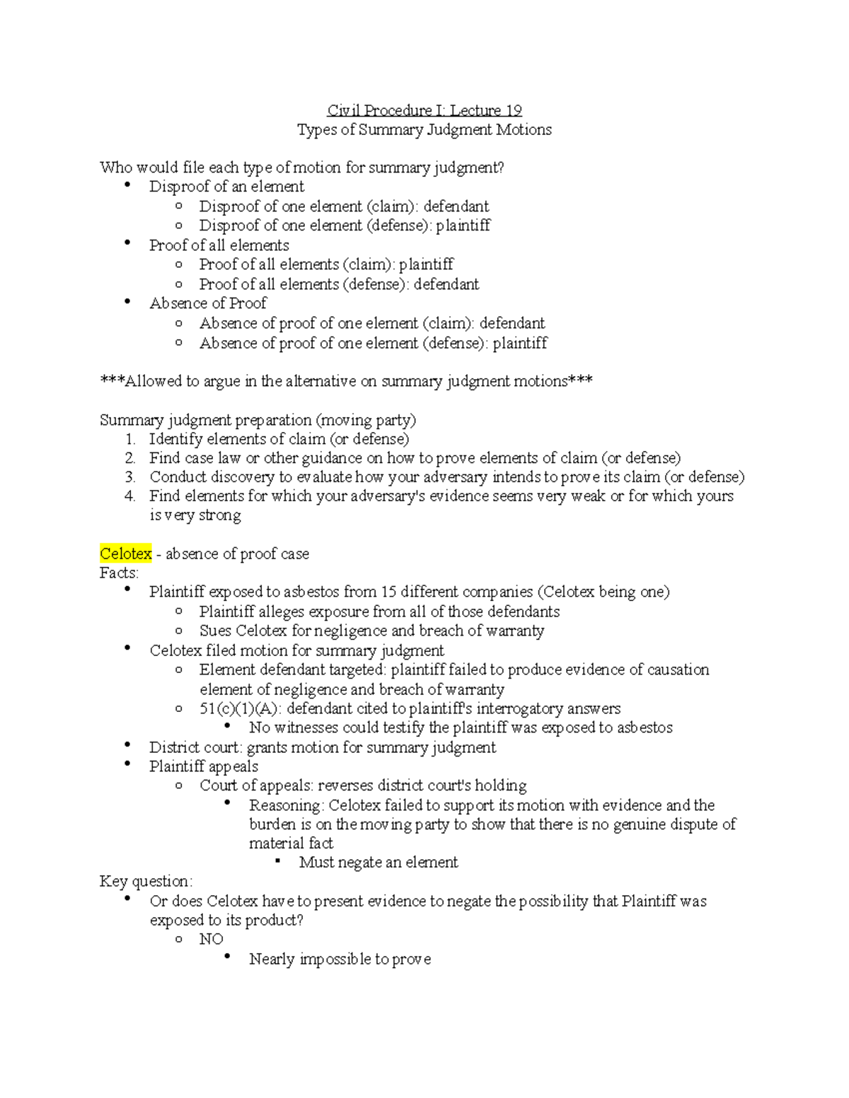 Civil Procedure I- Lecture 19 - Identify elements of claim (or defense ...