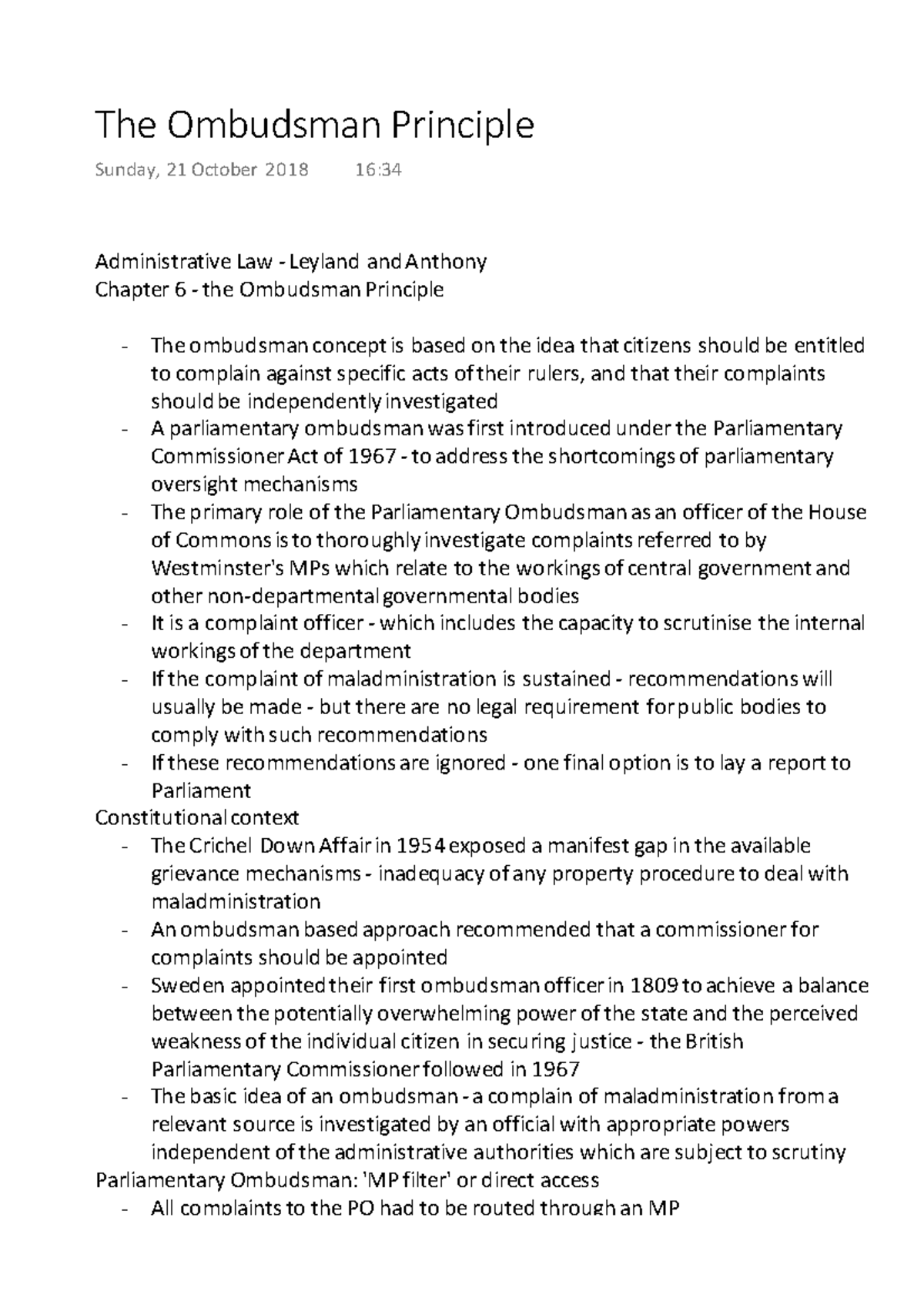 Admin law lecture 3 The Ombudsman Principle - Administrative Law ...
