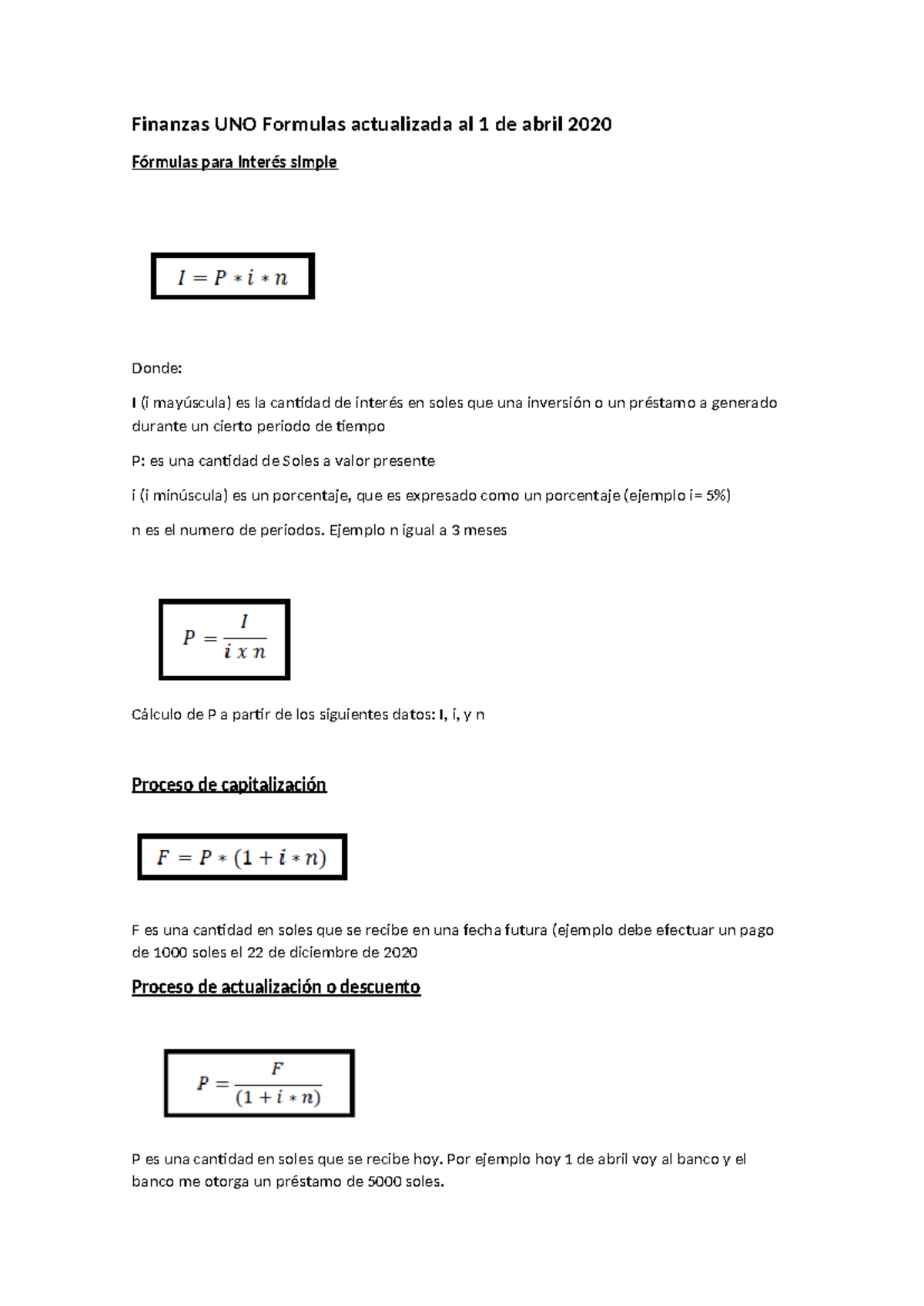 Formulas interes simple - Finanzas UNO Formulas actualizada al 1 de ...