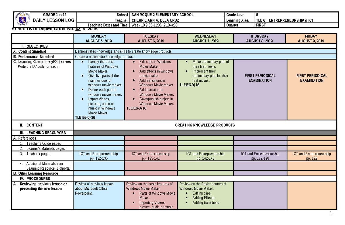 DLL TLE-ICT WEEK 10 - lesson log - GRADE 1 to 12 DAILY LESSON LOG ...