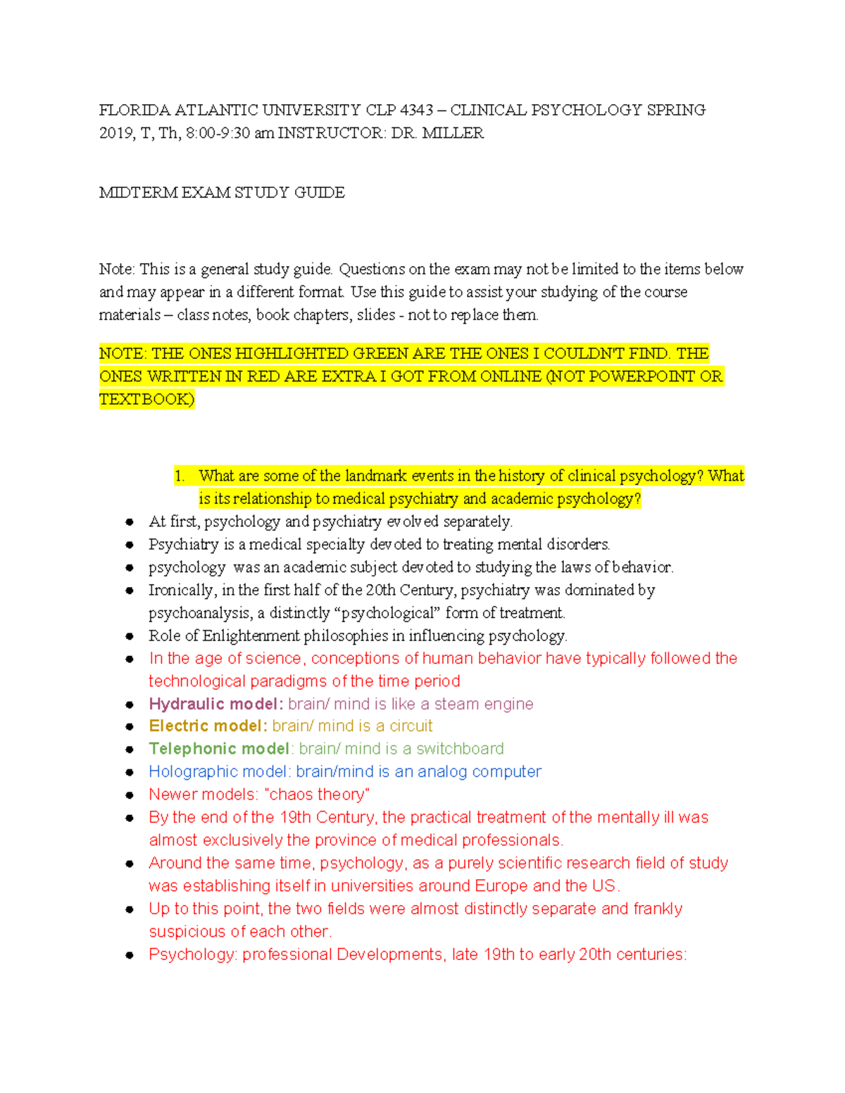 Clinical Psych Midterm Notes - FLORIDA ATLANTIC UNIVERSITY CLP 4343 ...