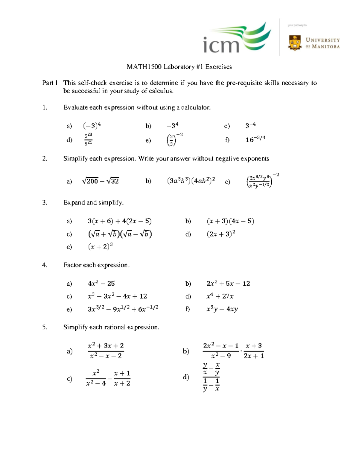 Laboratory #1 Exercises - MATH1500 Laboratory #1 Exercises Part I This ...
