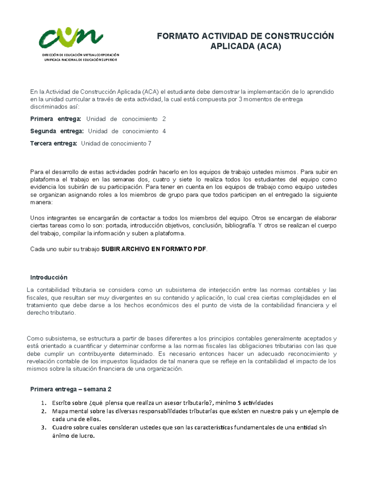 ACA Generalidades Electiva complementaria 3 Entrega Aca No - En la Actividad de Construcción ...