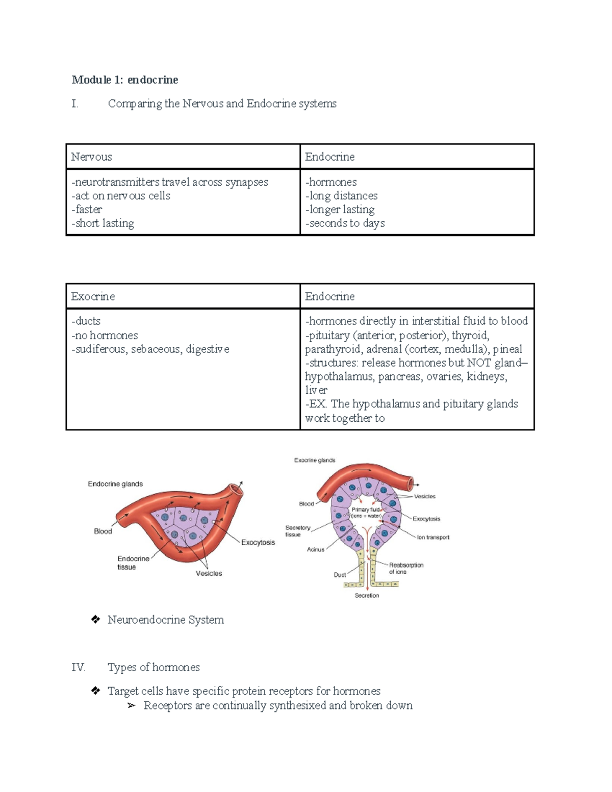 Endocrine and reproduction - Module 1: endocrine I. Comparing the ...