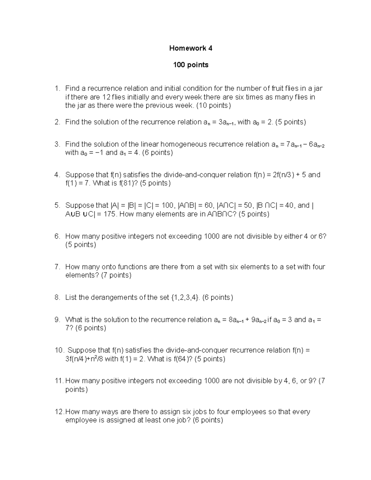 Homework 4 Chapter 8 - practice math for 2nd midterm - Homework 4 100 ...