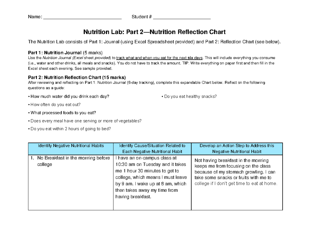 Nutrition Lab - Part 2 - Name: ______________________________ Student