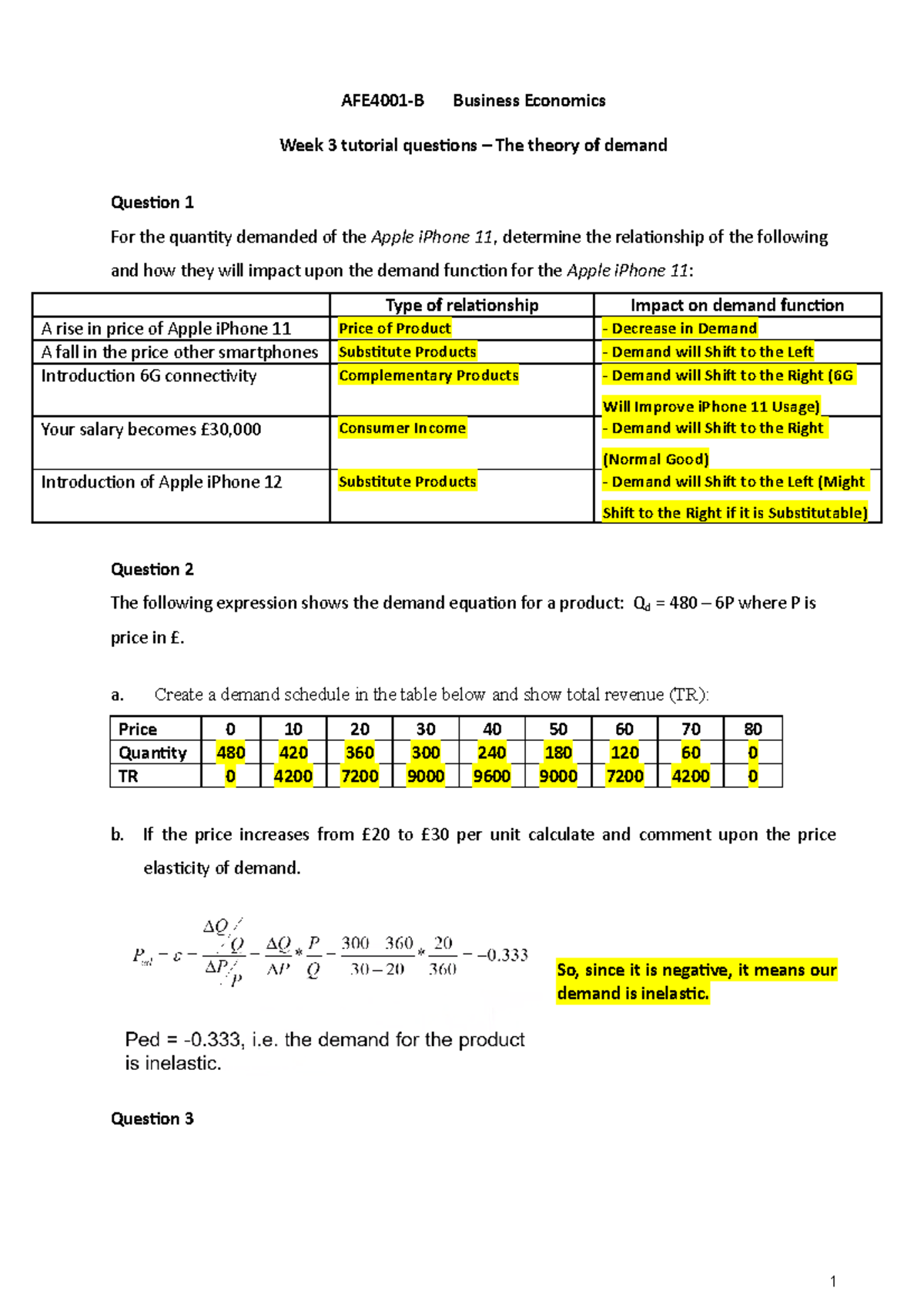 Business Economics Tutorial 2 - AFE4001-B Business Economics Week 3 tutorial questions – The ...