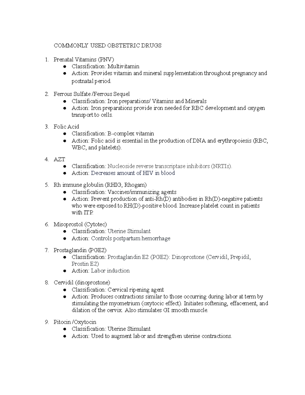 Commonly USED Obstetric Drugs - COMMONLY USED OBSTETRIC DRUGS Prenatal ...
