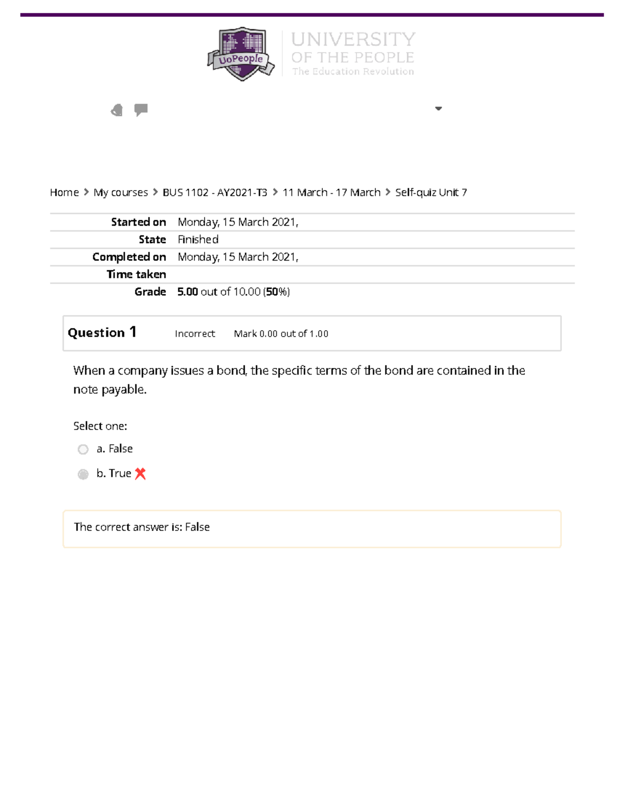 Self-quiz Unit 7 Attempt review - Started on Monday, 15 March 2021 ...