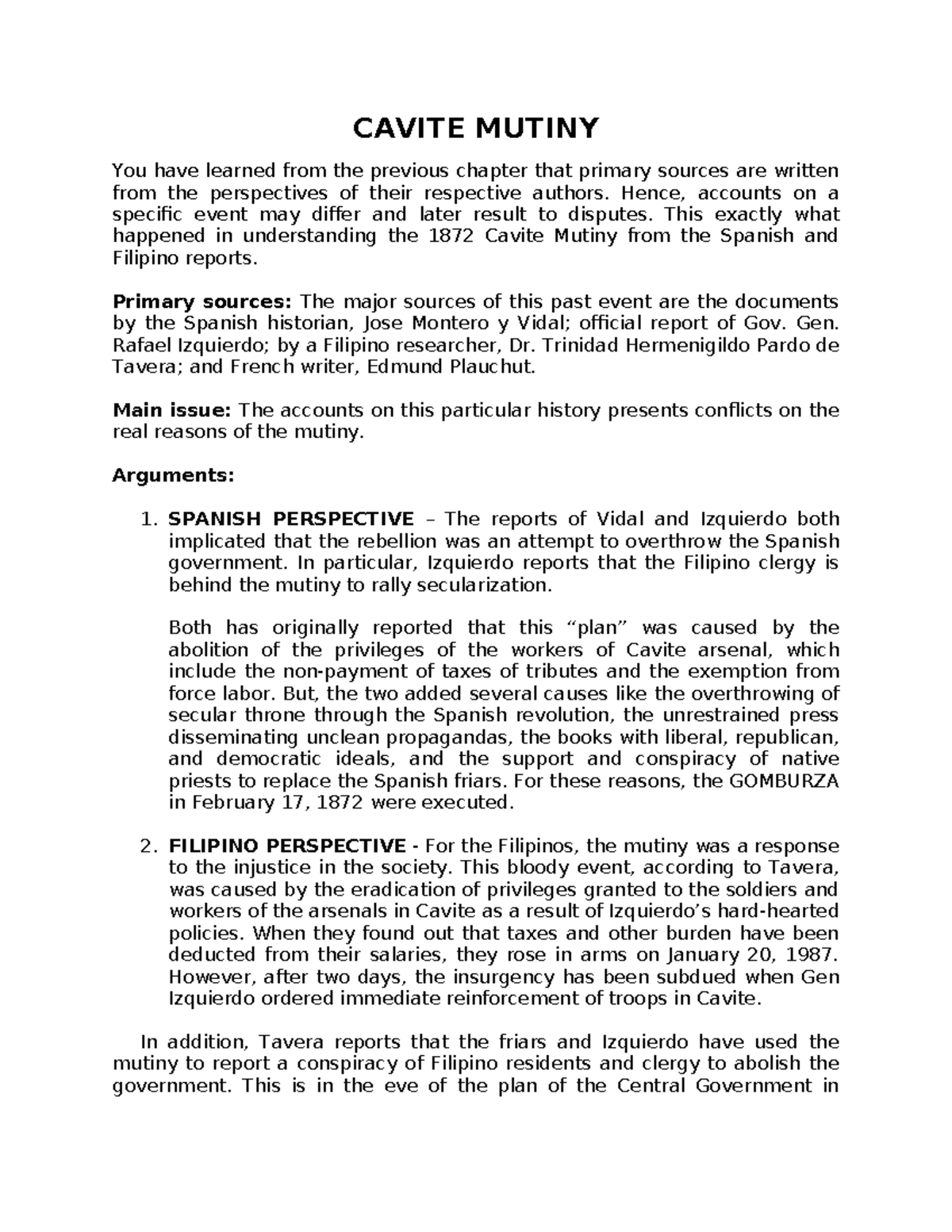 Cavite- Mutiny - CAVITE MUTINY You have learned from the previous ...