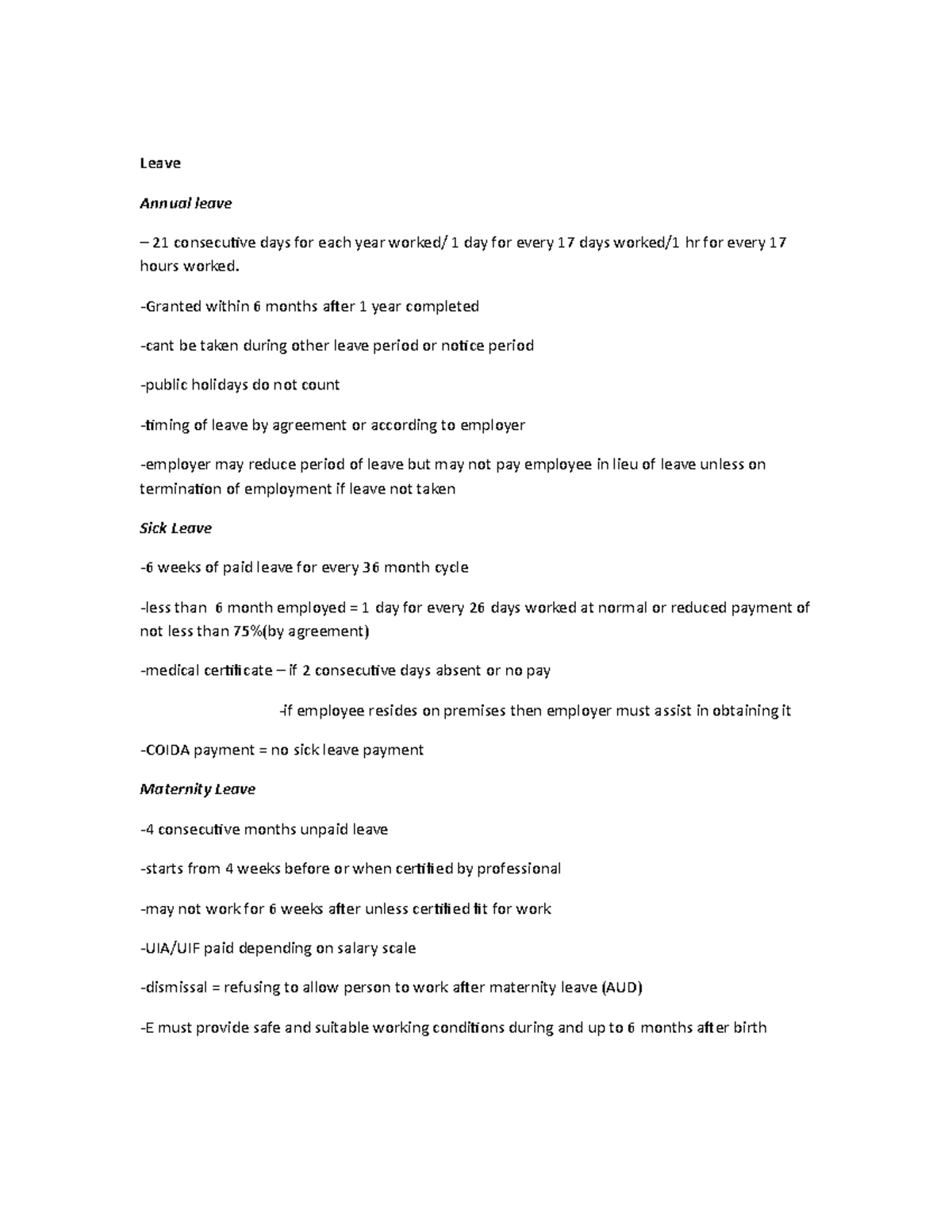 Chapter 3 lecture 2 - individual employment law - Leave Annual leave ...