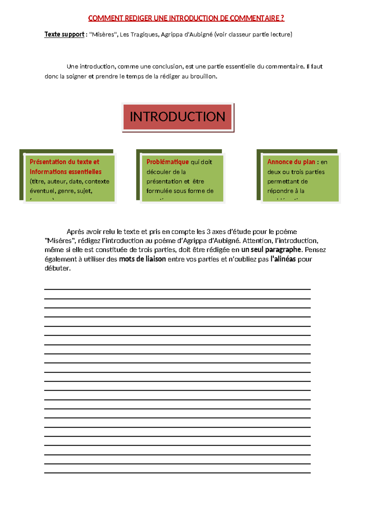 Comment Rediger UNE Introduction DE Commentaire - COMMENT REDIGER UNE ...