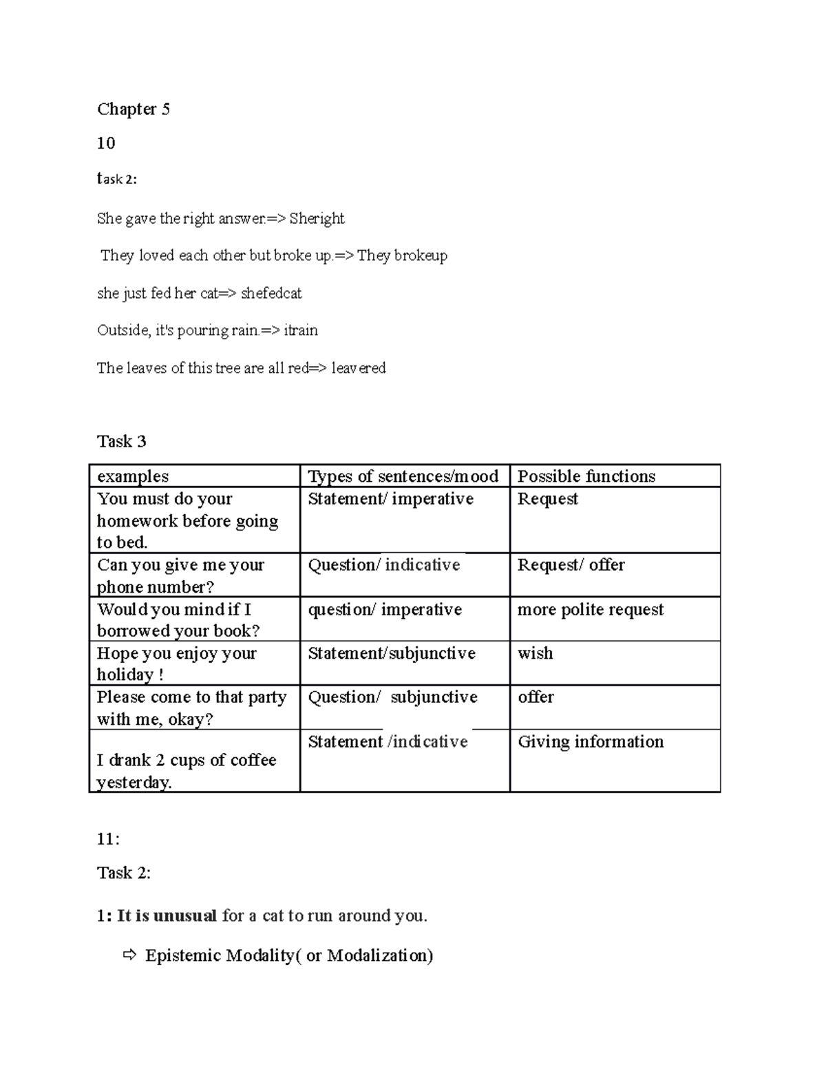 Chapter 5 - excercise in the book - Chapter 5 10 task 2: She gave the ...