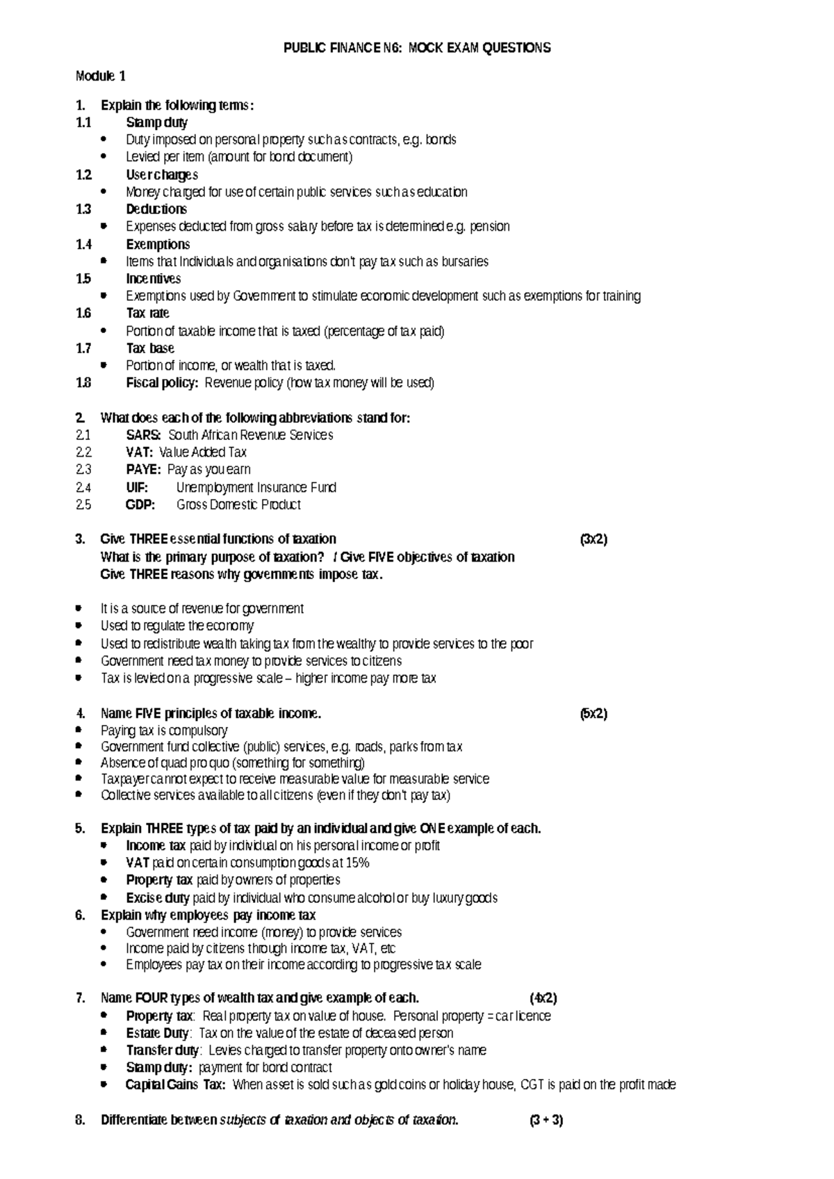 Fin N6 Mock Exam Q A - Question and Answers for Public Finance N6 ...