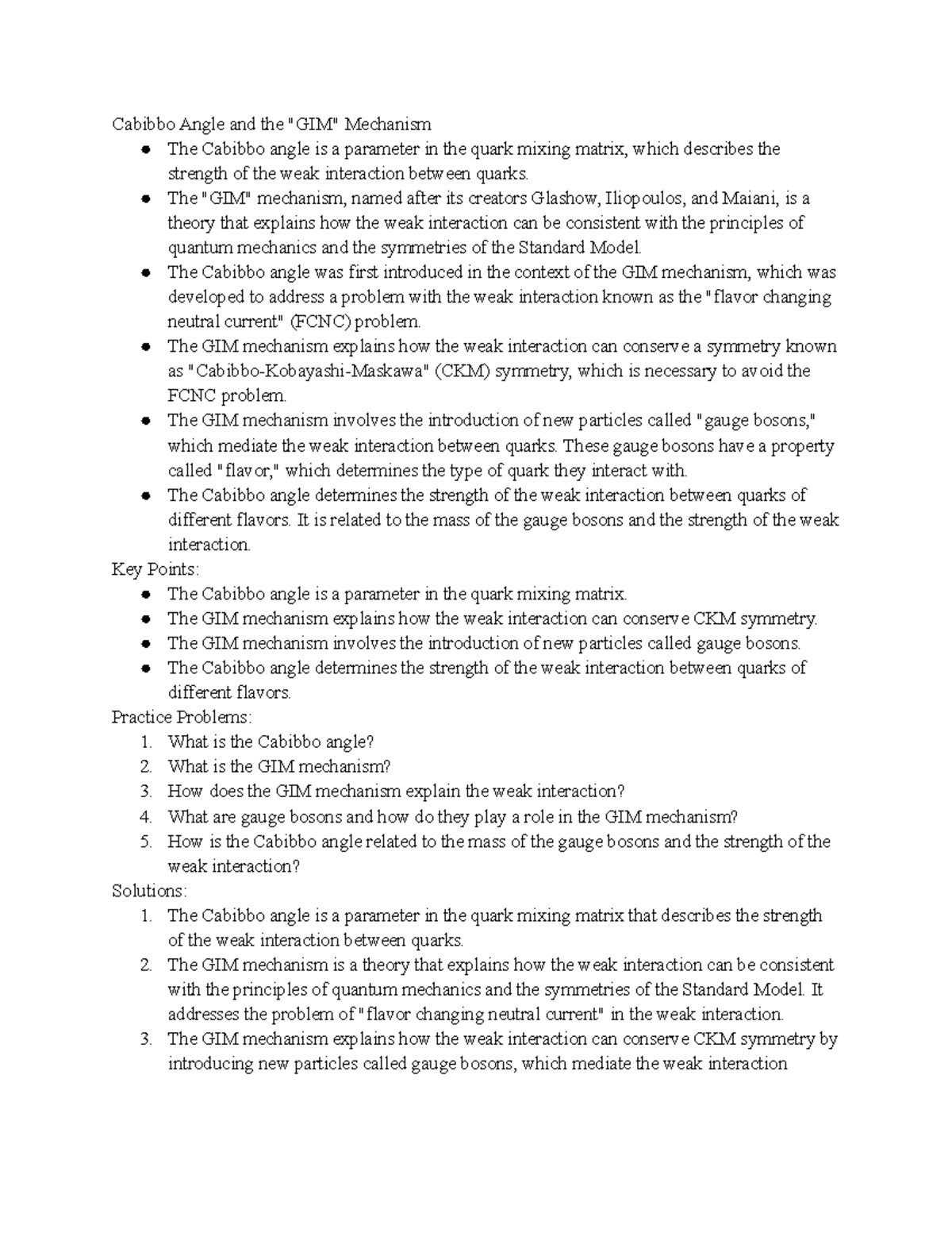 Chapter 16.1 Notes - Cabibbo Angle and the "GIM" Mechanism The Cabibbo ...