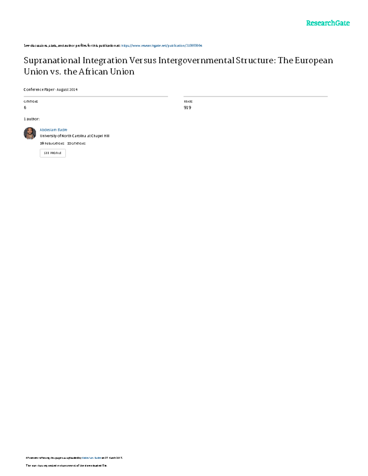 Supranational Integration Versus Intergo - See discussions, stats, and ...