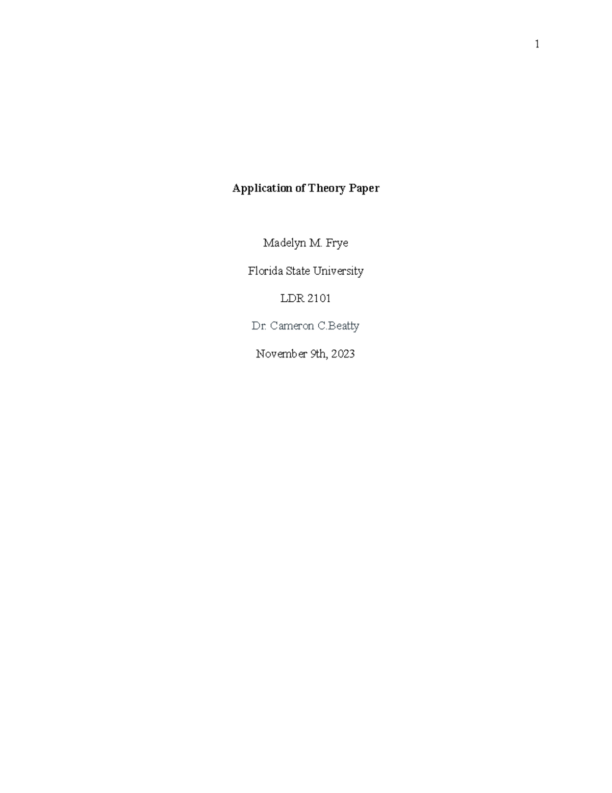 Application of Theory Paper - Application of Theory Paper Madelyn M ...