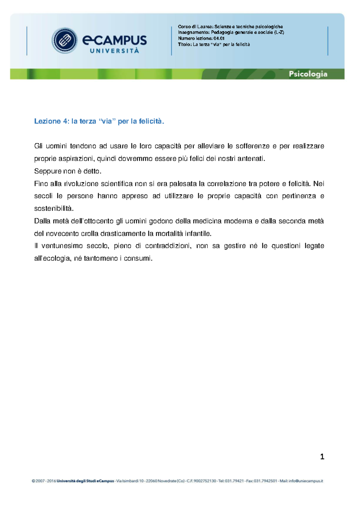 Lezione 3 (Terza Via) - Numero lezione: 04: La terza “via” per la ...