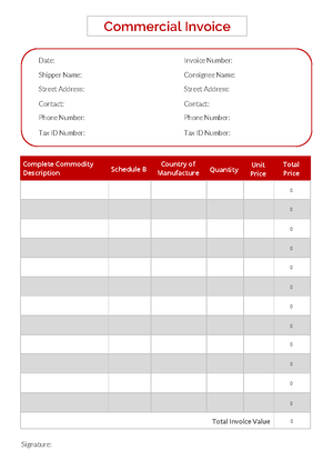 Simple Commercial Invoice - COMMERCIAL INVOICE [COMPANY NAME] Date ...