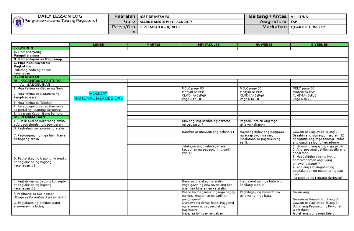 Daily Lesson LOG - bsed BIO SCIE - DAILY LESSON LOG (Pang-araw-arawna ...